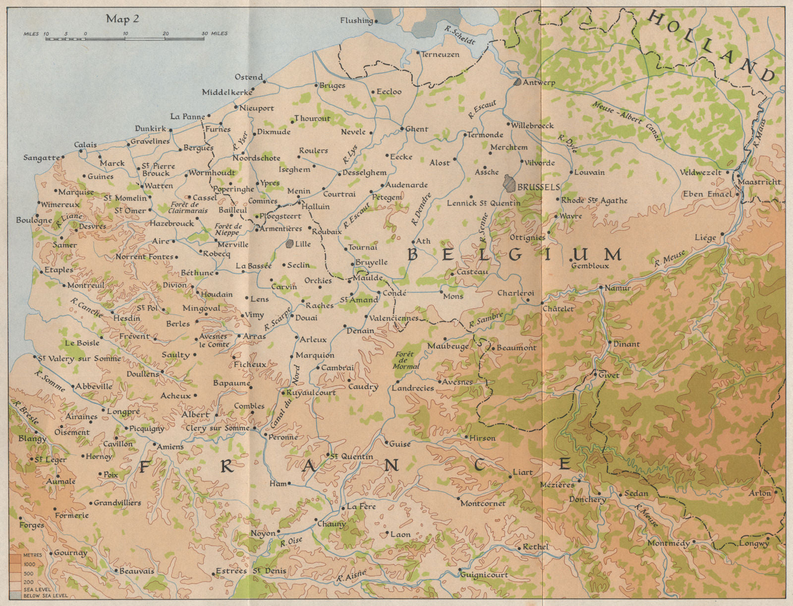 FLANDERS IN 1940. Northern France & Belgium. HMSO 1953 old vintage map ...