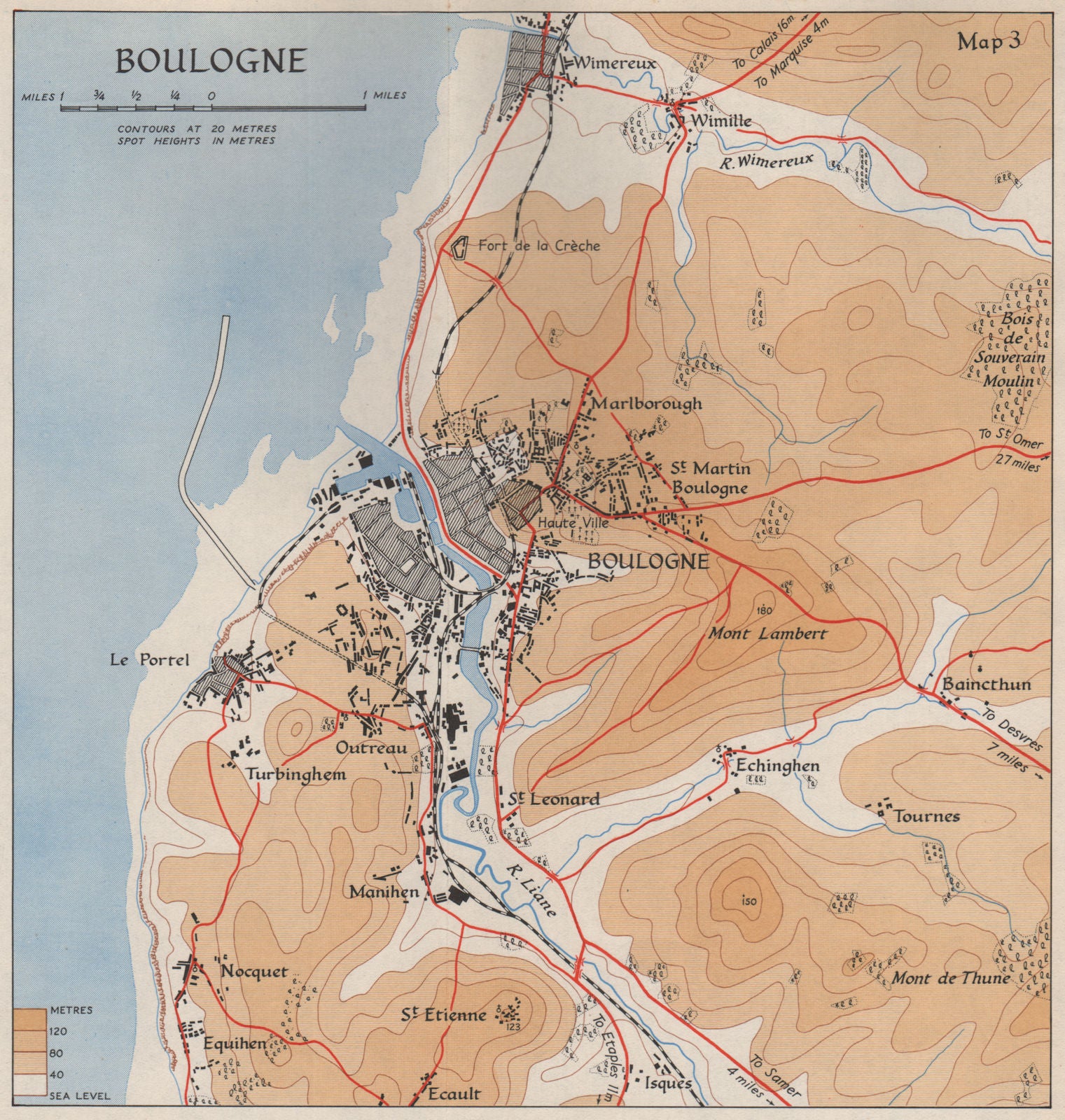 BOULOGNE town plan & environs in 1940. Pas-de-Calais. Wimereux Portel ...