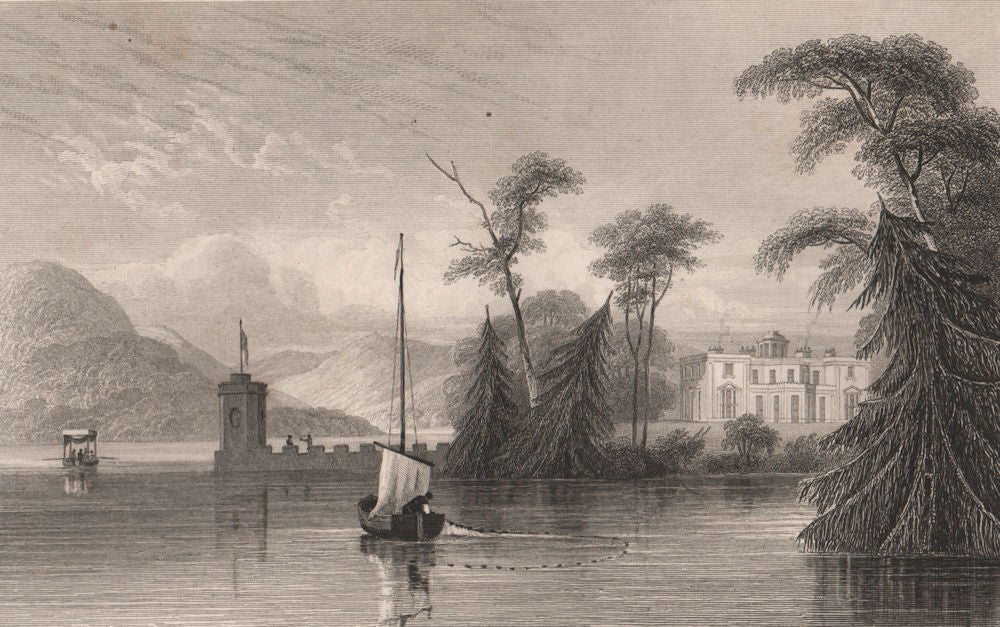 Storrs Hall, Lake Windermere. Cumbria. HARWOOD 1829 old antique print ...