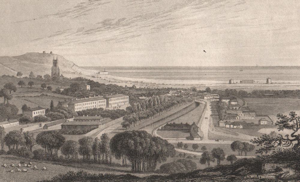 The barracks and town of Hythe. Kent. SHEPHERD 1829 old antique print ...