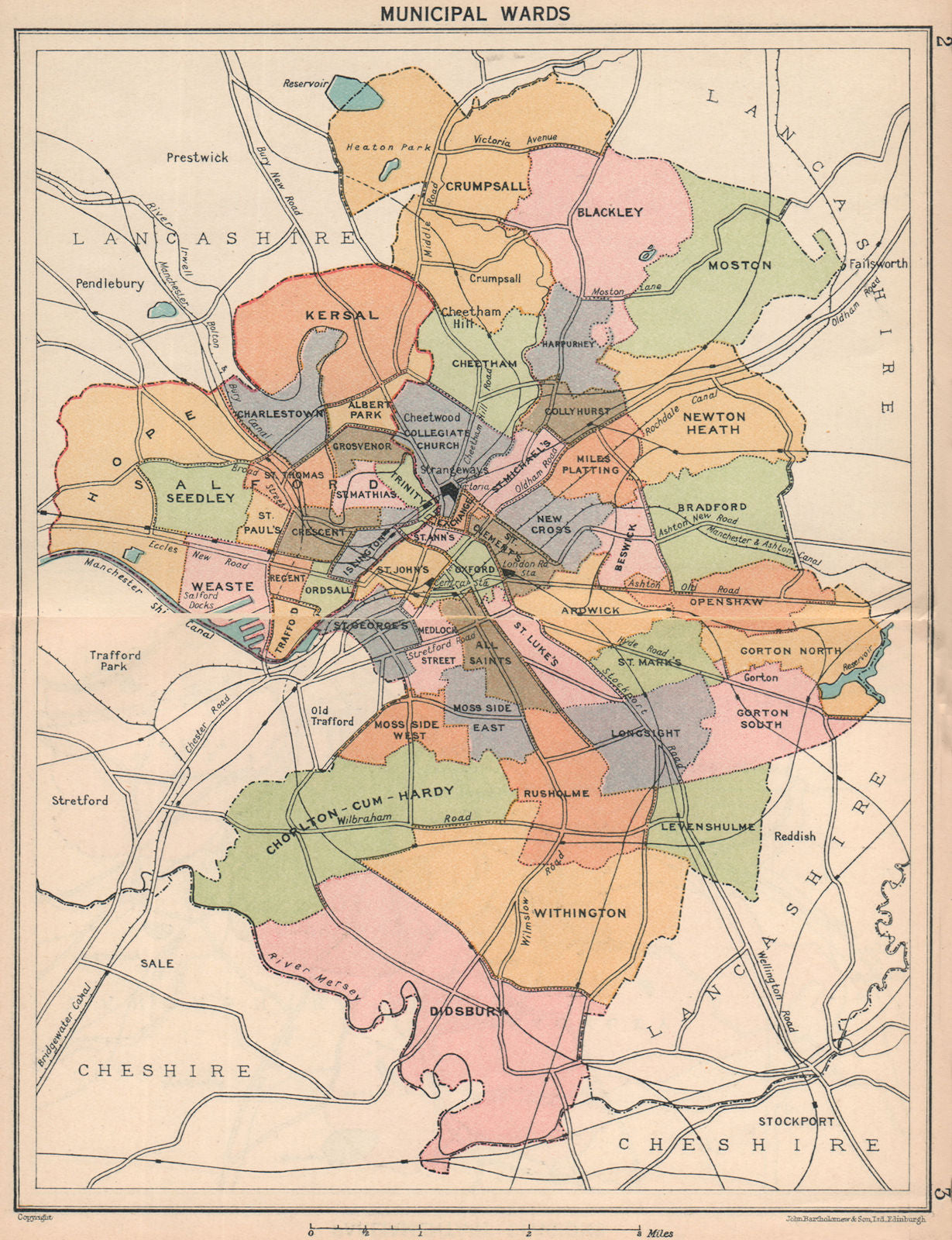 MANCHESTER. Municipal Wards 1927 old vintage map plan chart ...