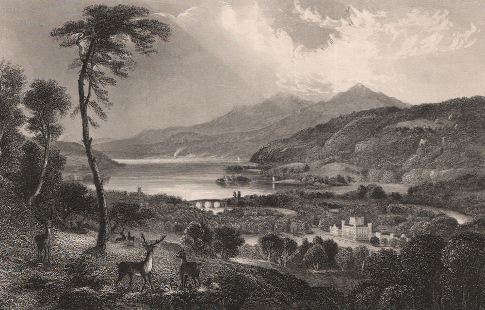 Loch Tay and Taymouth Castle. Scotland 1845 old antique vintage print ...