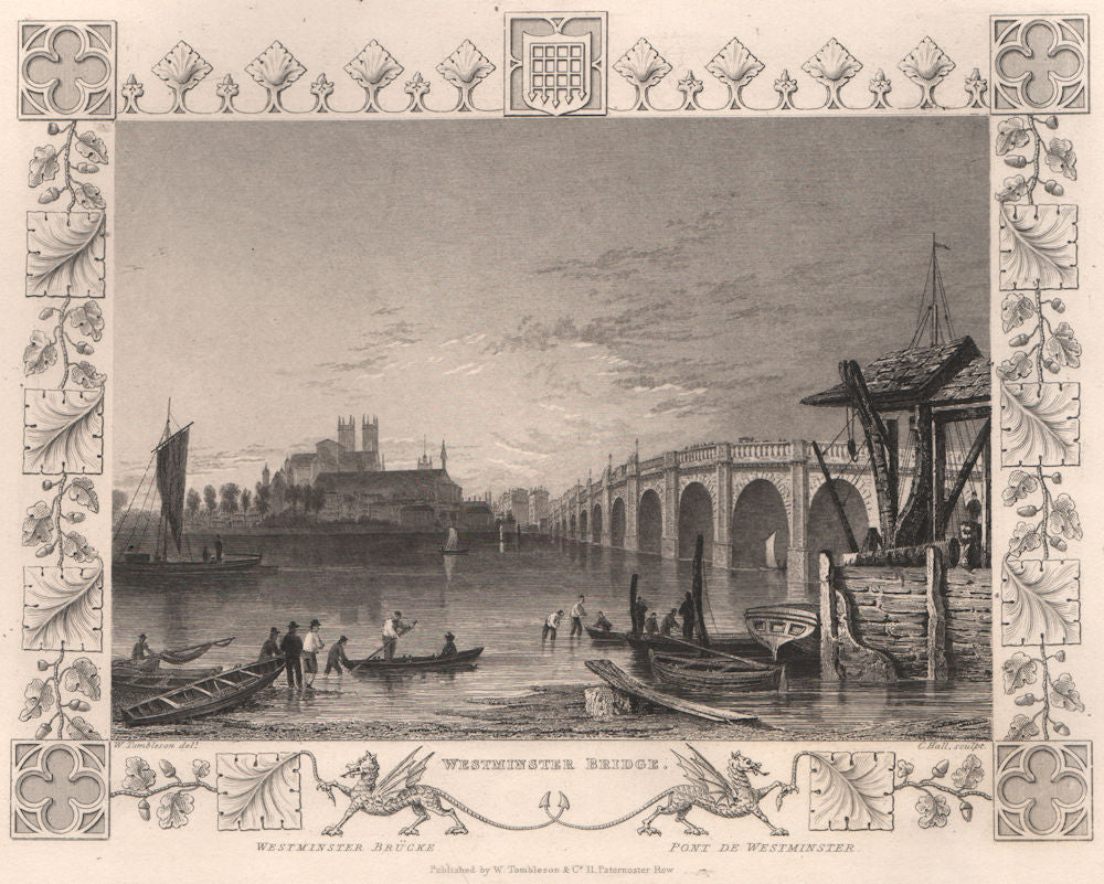 'Westminster Bridge'. London. Decorative view by William TOMBLESON 1835 ...