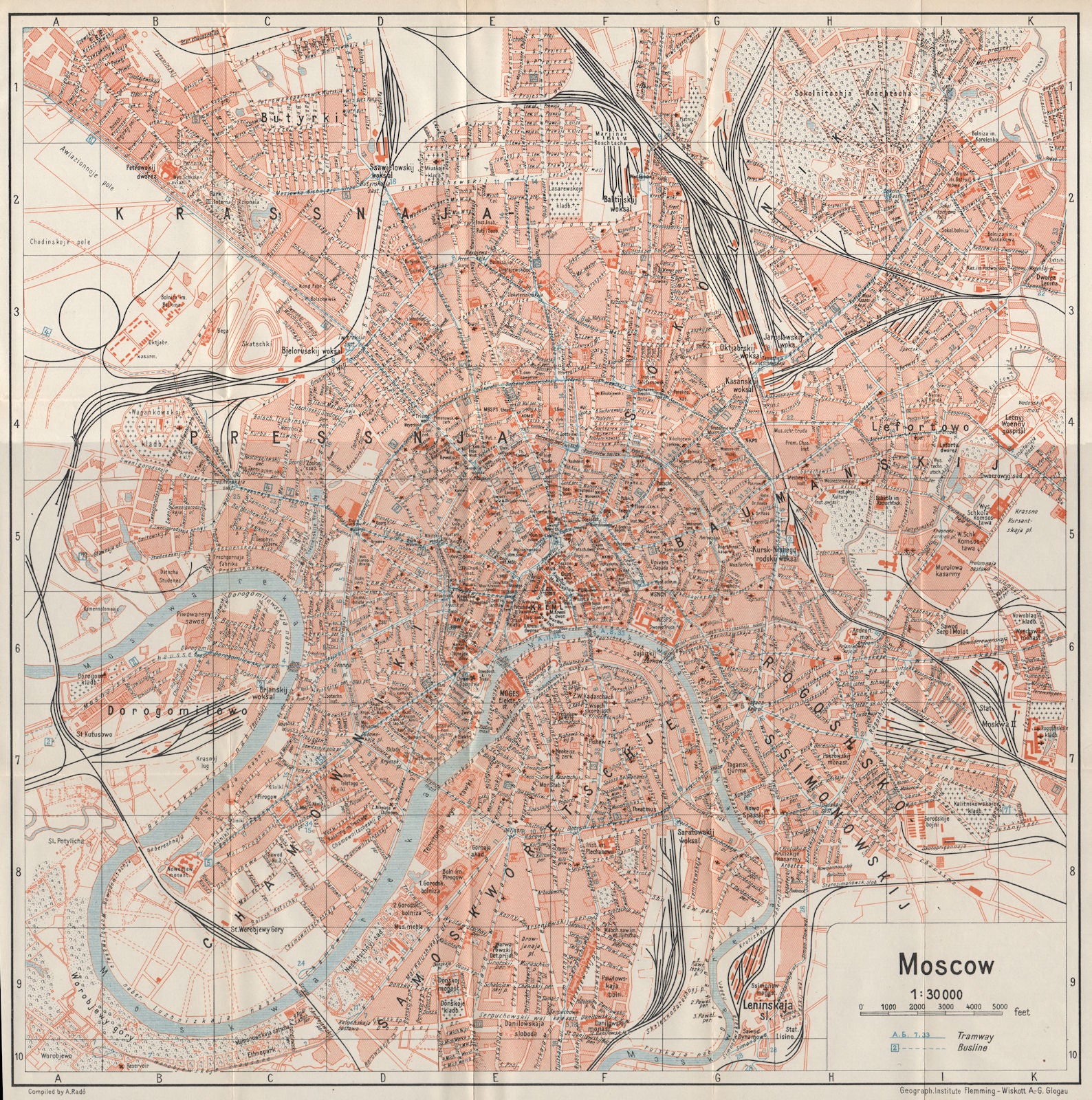MOSCOW vintage town/city plan. Soviet Union/USSR. Russia 1929 old ...