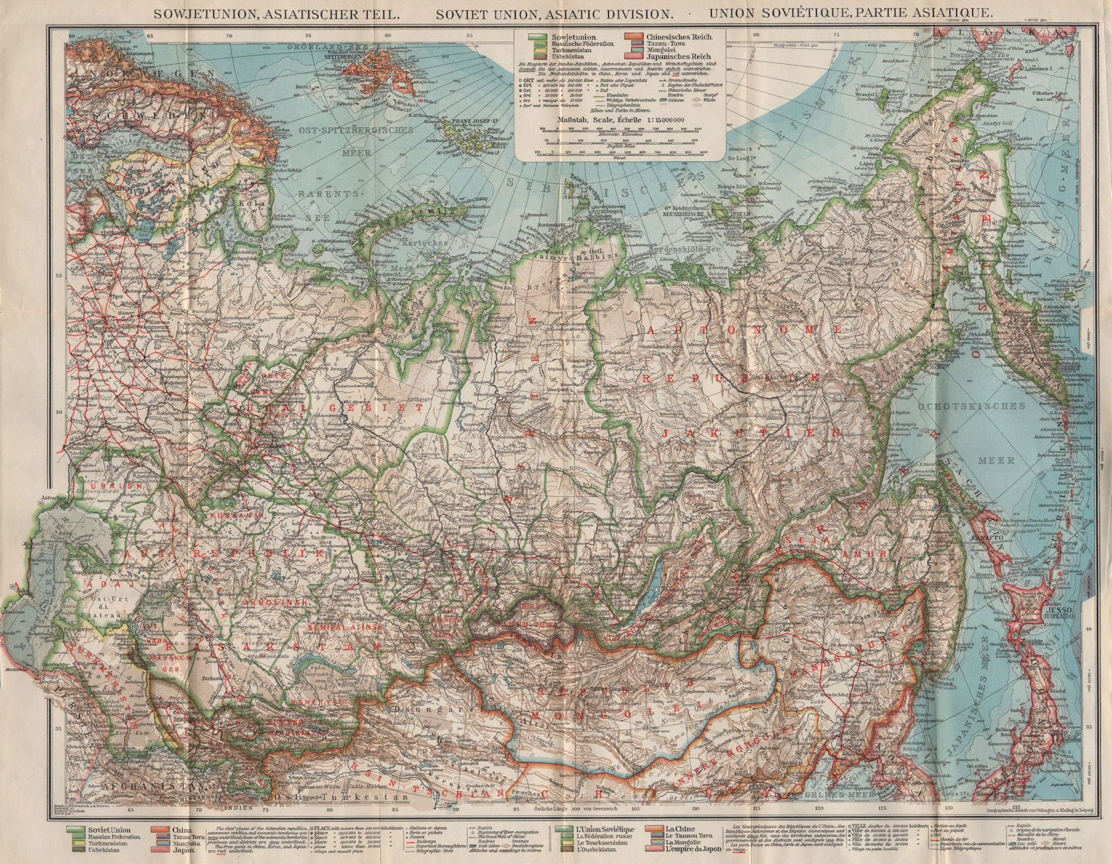 ASIAN SOVIET UNION/USSR. CCCP. Russia in Asia 1929 old vintage map plan ...