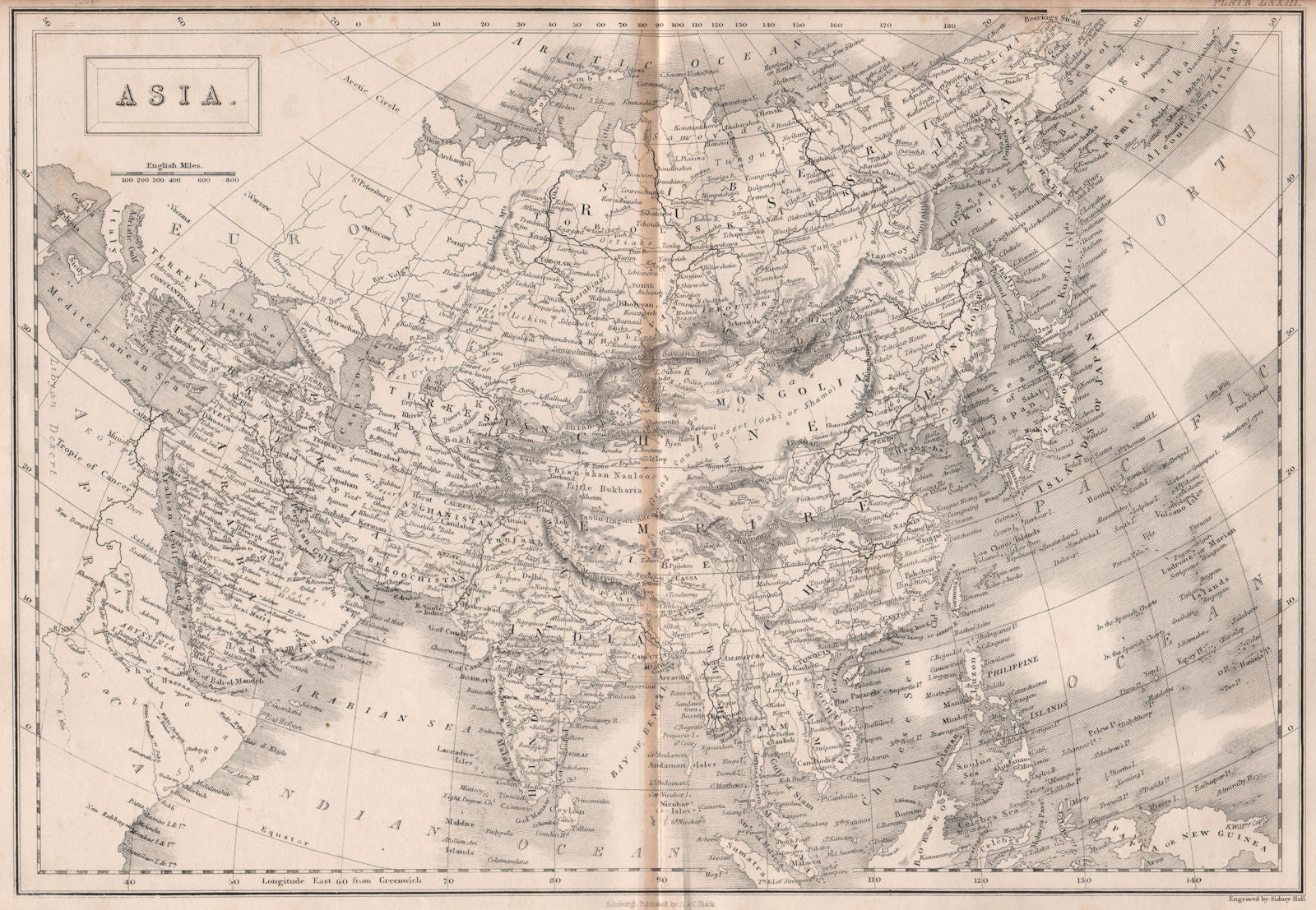 ASIA. Bahrain Siam Cochinchina Philippines Persia. BRITANNICA 1860 old ...