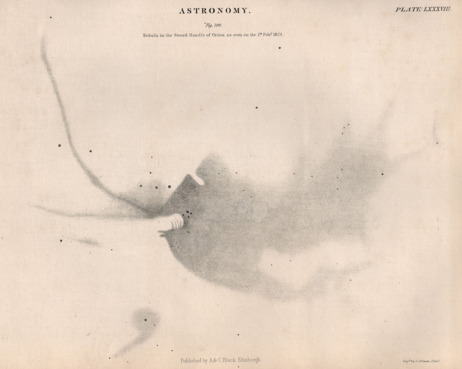 Astronomy. Nebula in the Sword Handle of Orion as seen in 1824 ...