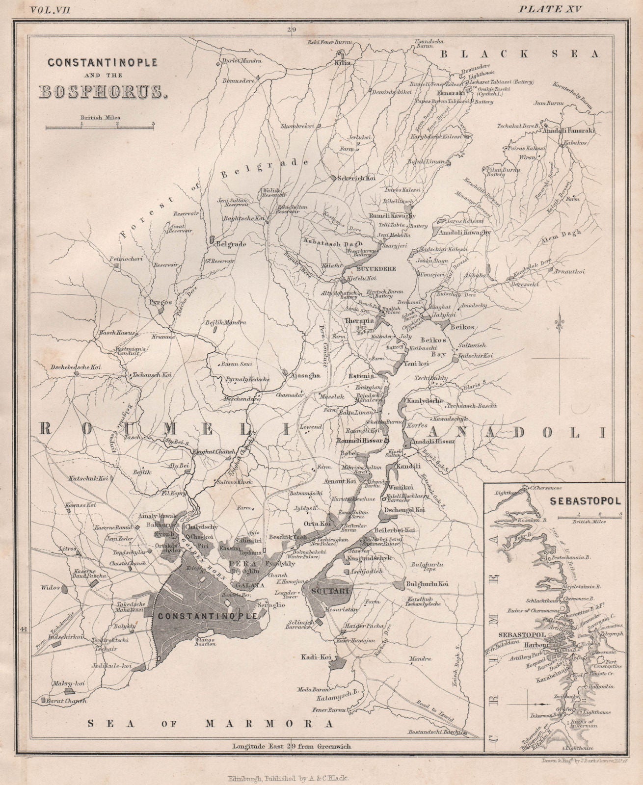 ISTANBUL. Constantinople & the Bosphorus. Inset Sebastopol. BRITANNICA ...
