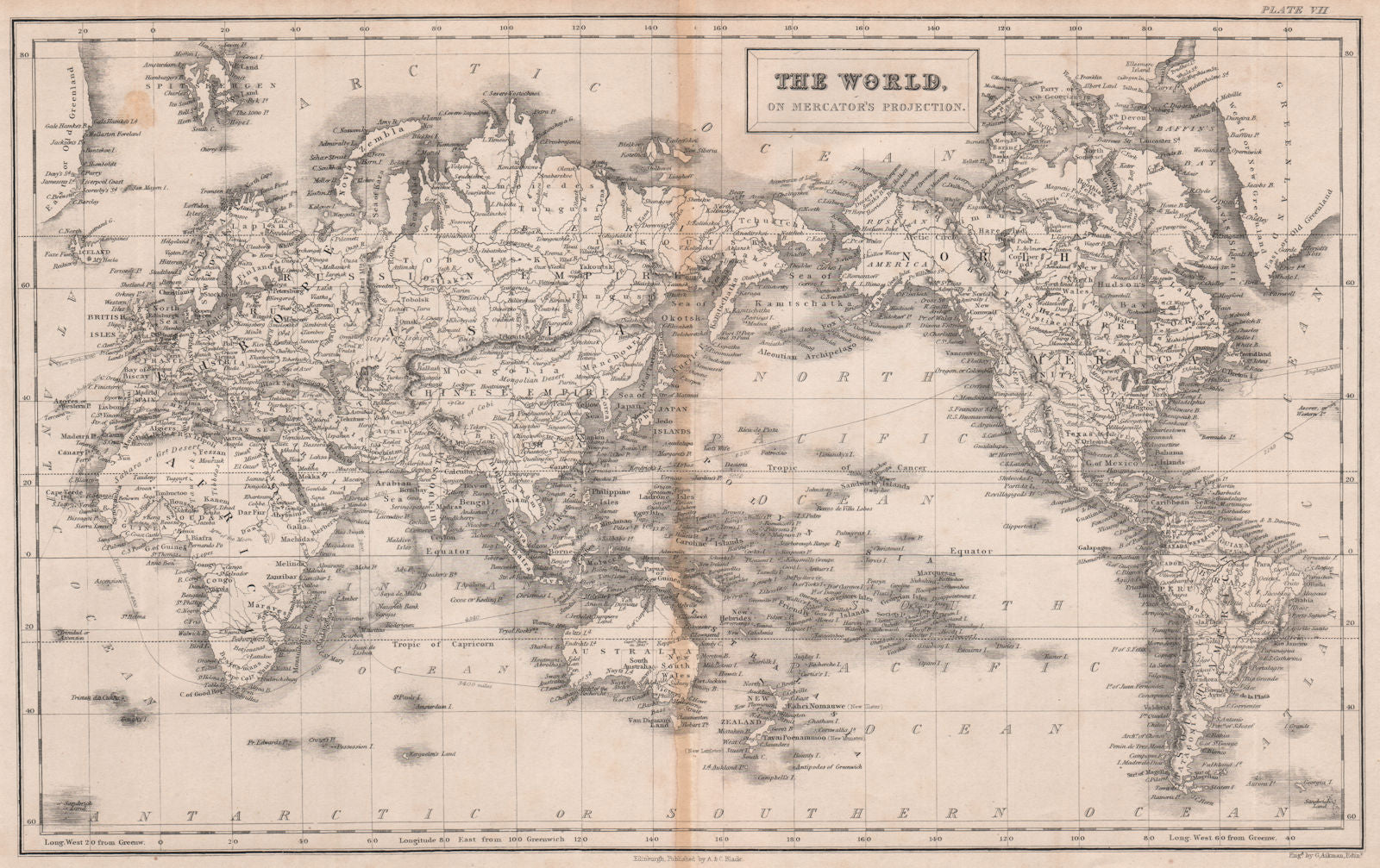 The World, on Mercator's projection. Unusually centred on Asia 1860 old ...