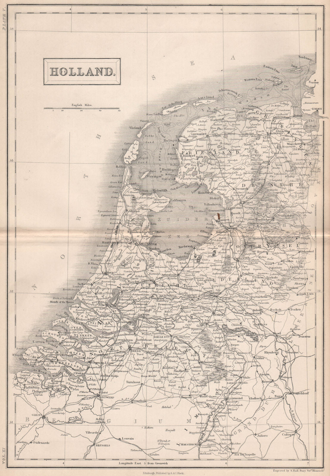 Holland. Netherlands. Railways. BRITANNICA 1860 old antique map plan ...