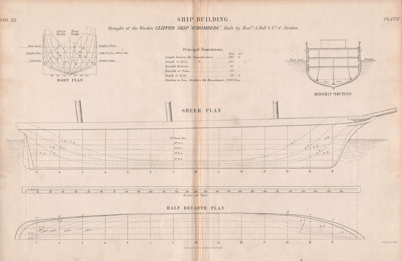 VICTORIAN SHIP PLAN. Clipper "Schomberg", built by A Hall & Co ...
