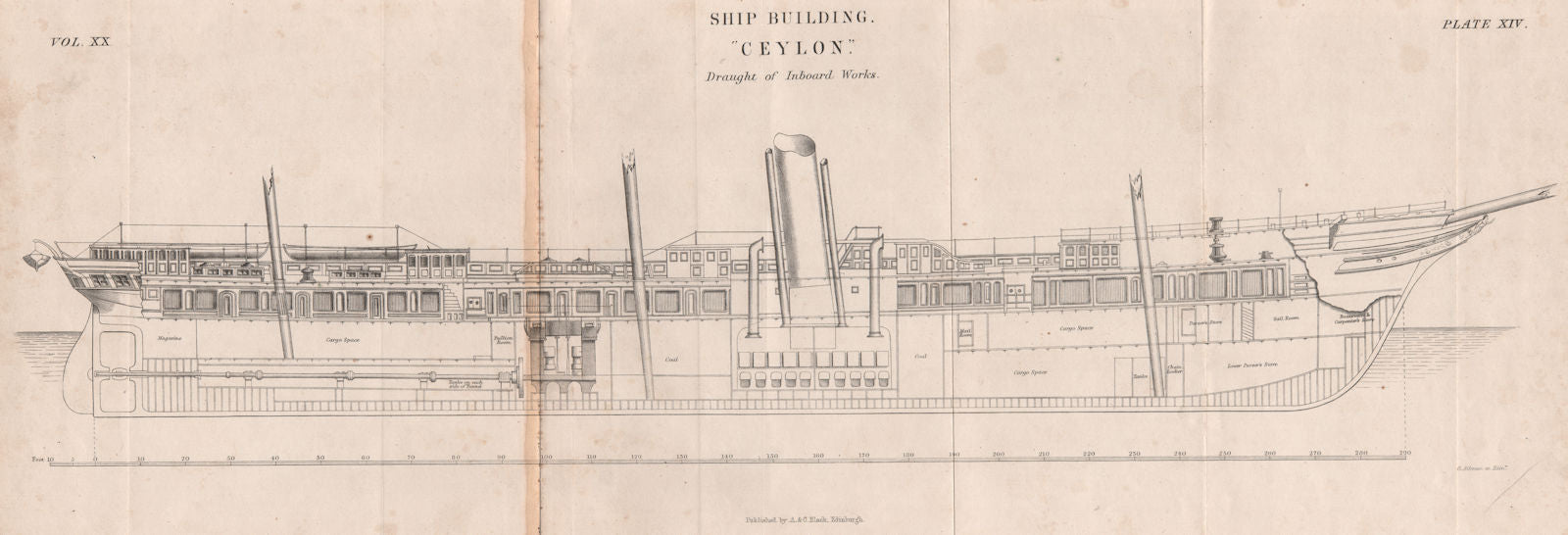 VICTORIAN SHIP PLAN. "Ceylon". Draught of Inboard works. BRITANNICA ...