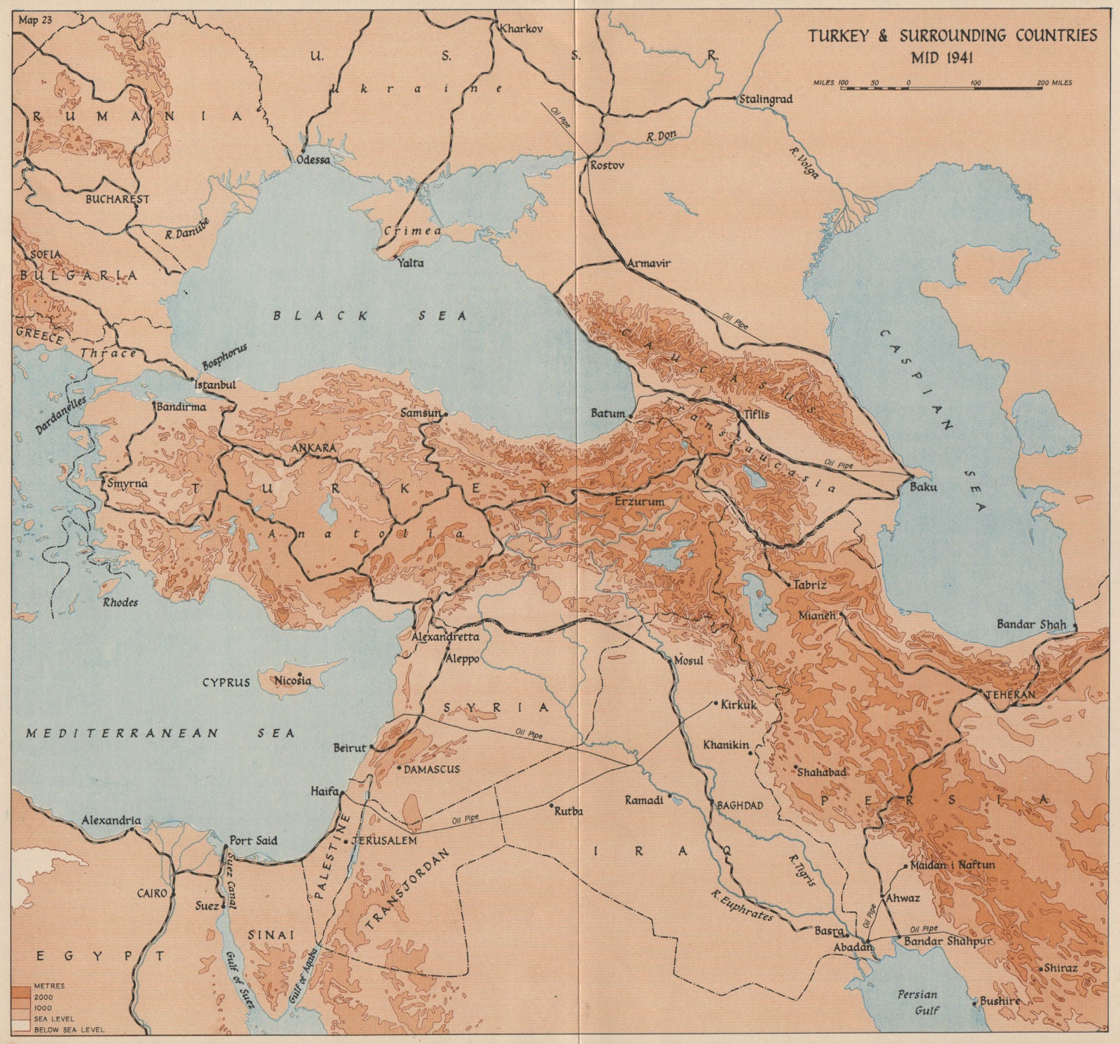 Turkey & surrounding countries mid 1941. World War 2 1956 old vintage ...