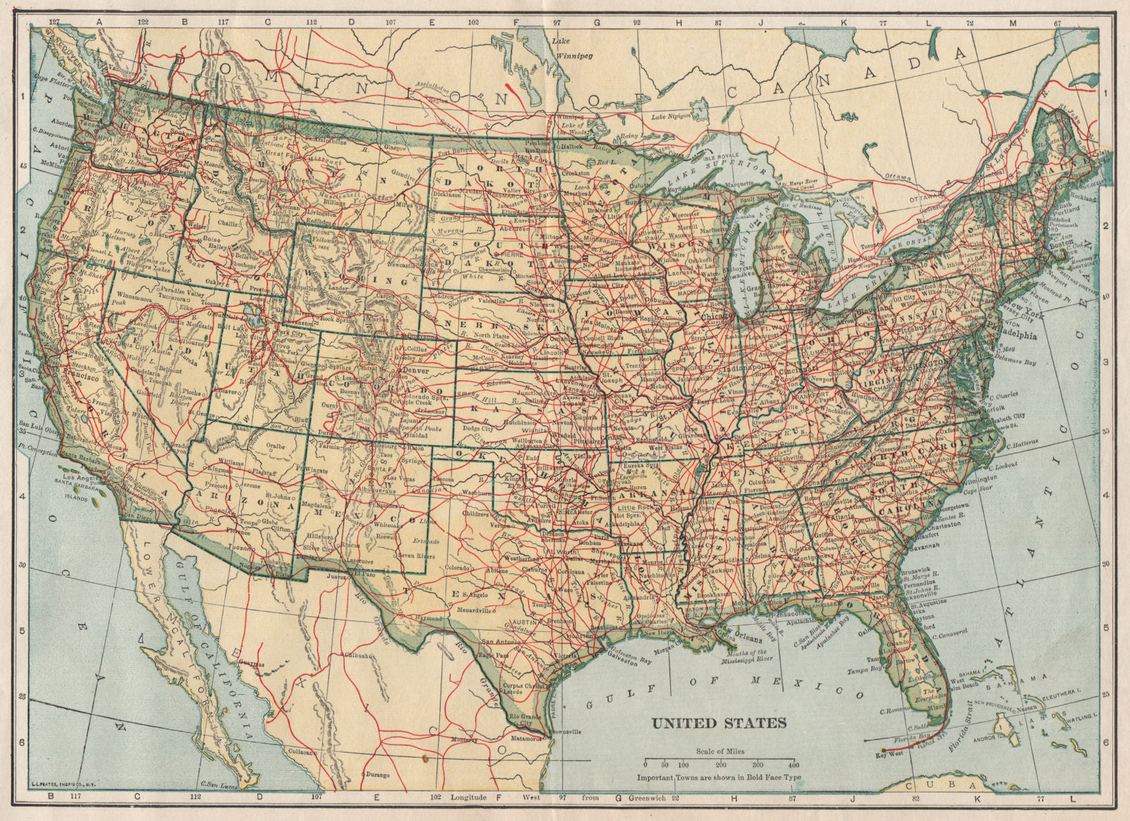 USA. United States showing Highways . POATES 1925 old vintage map plan ...