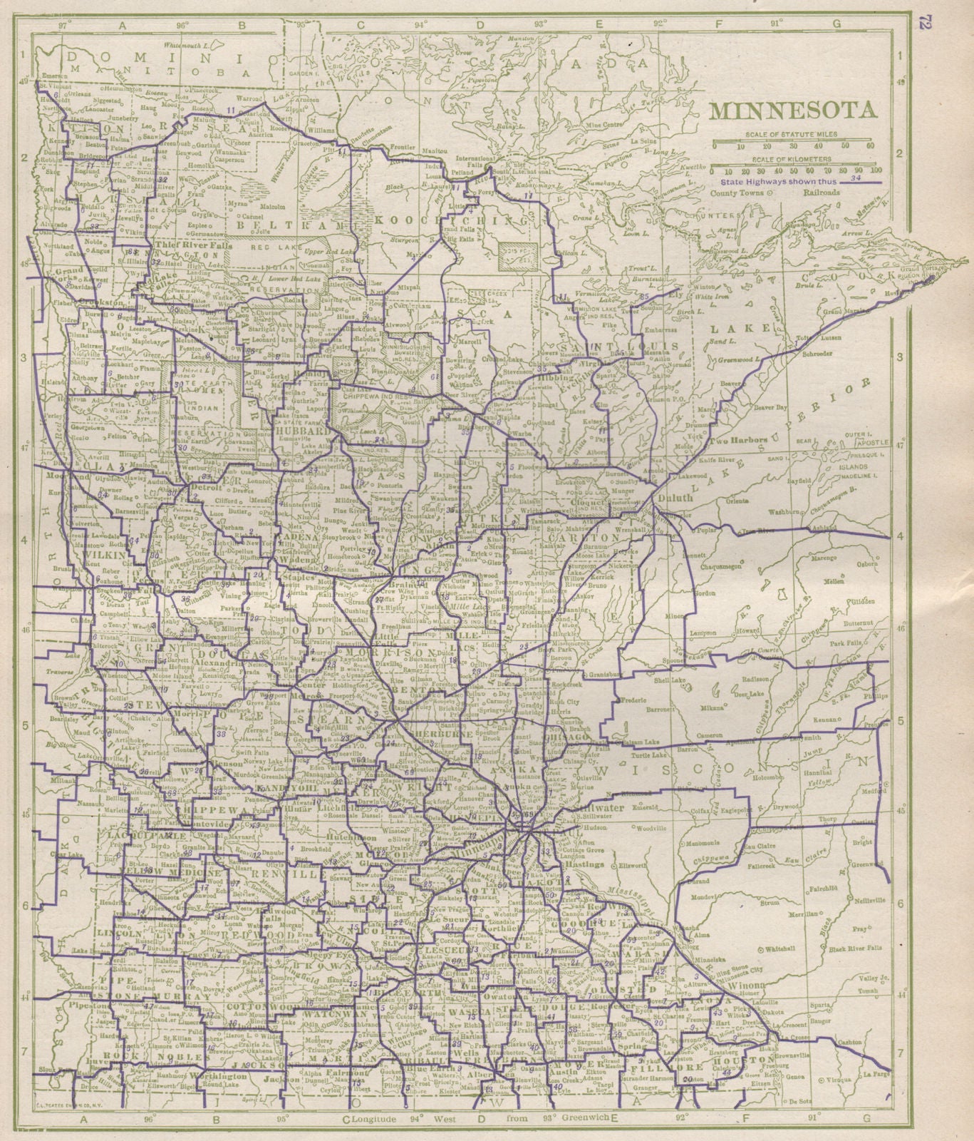 Minnesota State Highways. POATES 1925 old vintage map plan chart ...