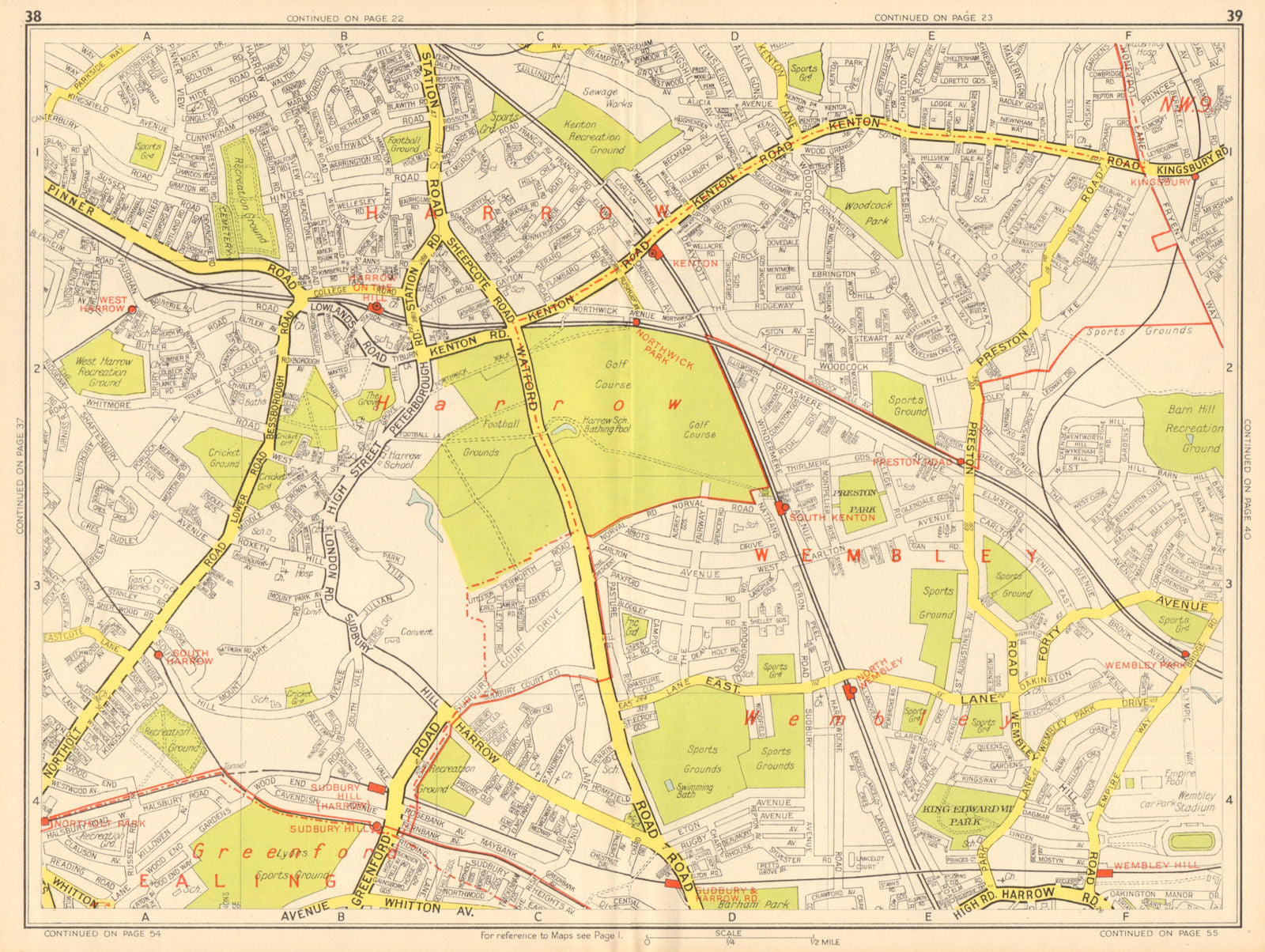 HARROW WEMBLEY Greenford Kenton Sudbury Hill. GEOGRAPHERS' A-Z 1948 old ...
