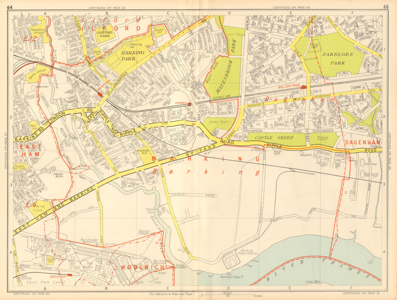 BARKING DAGENHAM Becontree Upney Ilford. GEOGRAPHERS' A-Z 1948 old ...