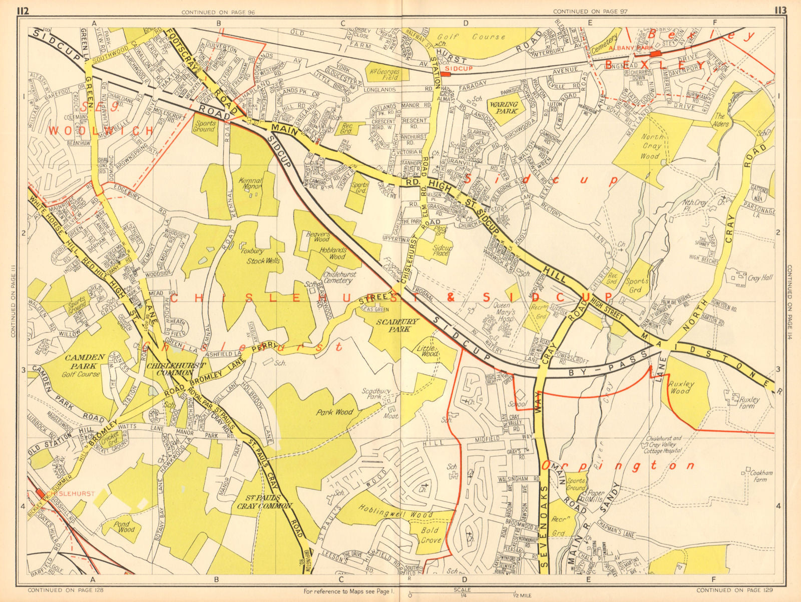 CHISLEHURST SIDCUP Orpington Bexley Eltham. GEOGRAPHERS' A-Z 1948 old ...