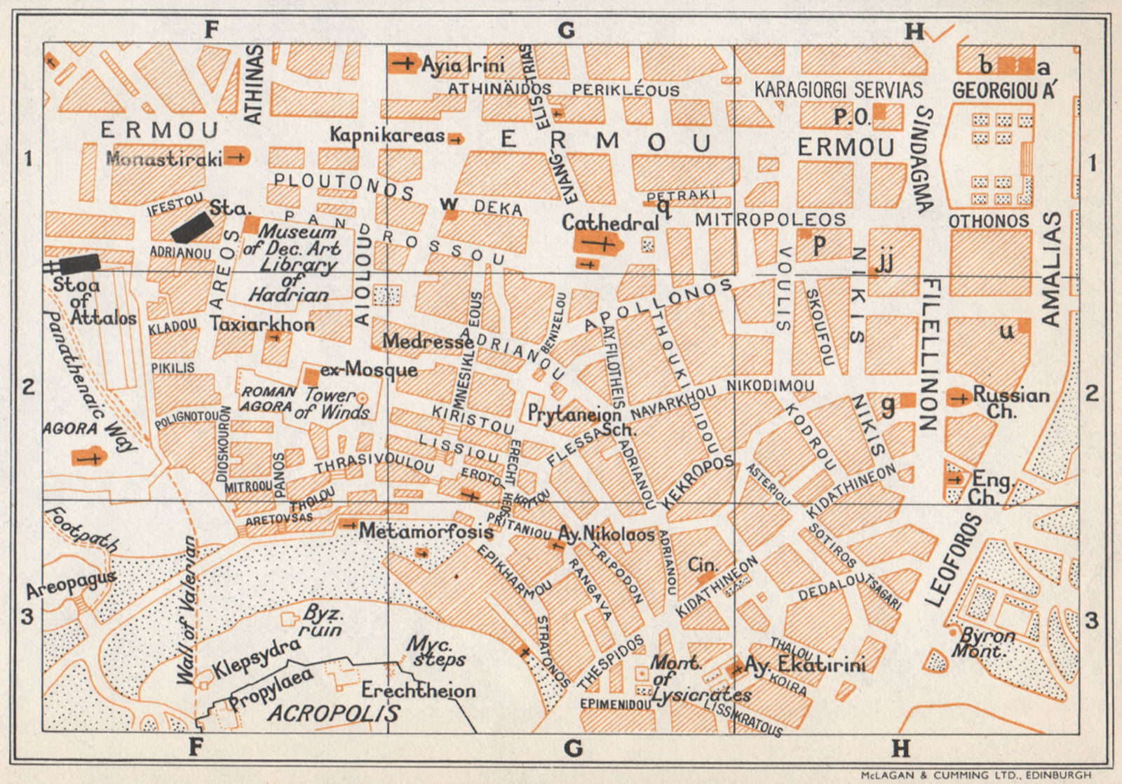 PLAKA & SYNTAGMA neighbourhoods. Vintage map plan. Athens, Greece 1967 ...
