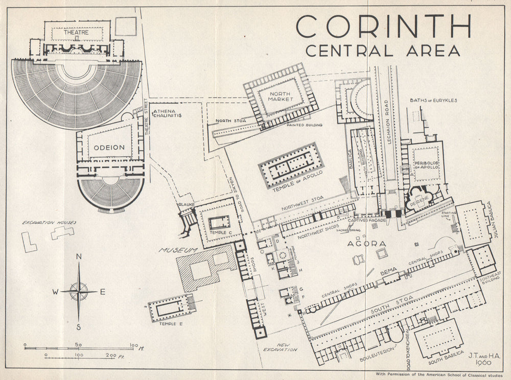CORINTH vintage ground plan. Greece 1967 old vintage map chart ...