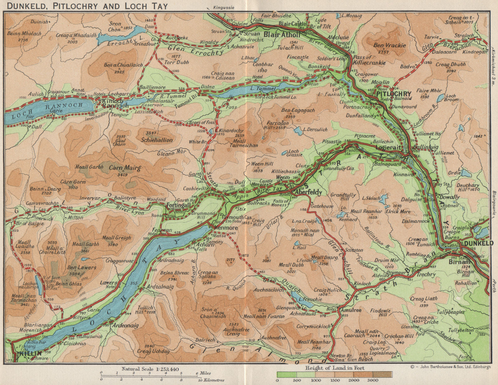DUNKELD PITLOCHRY & LOCH TAY. Vintage map plan. Scotland. Perthshire ...