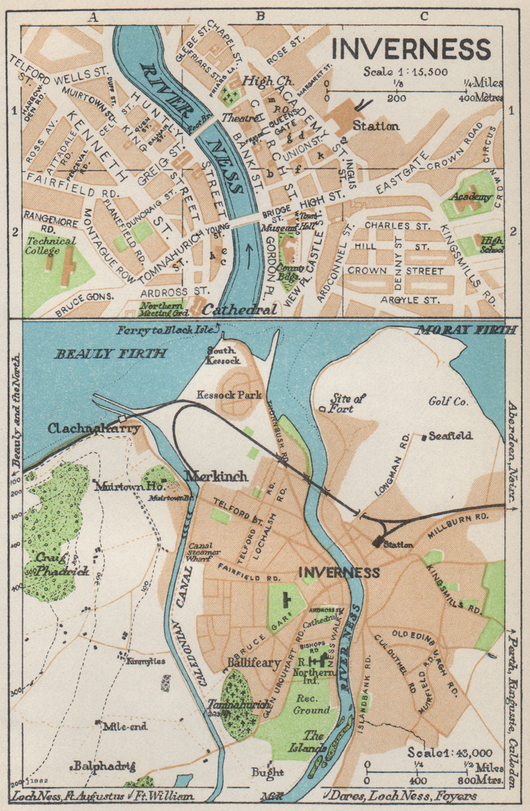 INVERNESS. Vintage town city map plan. Scotland 1959 old vintage chart ...