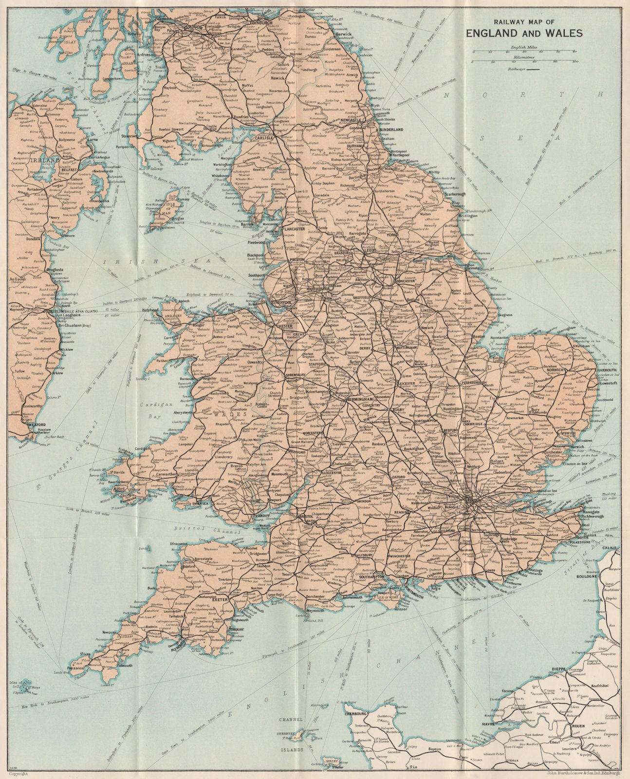 RAILWAY MAP OF ENGLAND & WALES. Vintage map plan. Great Britain 1957 ...