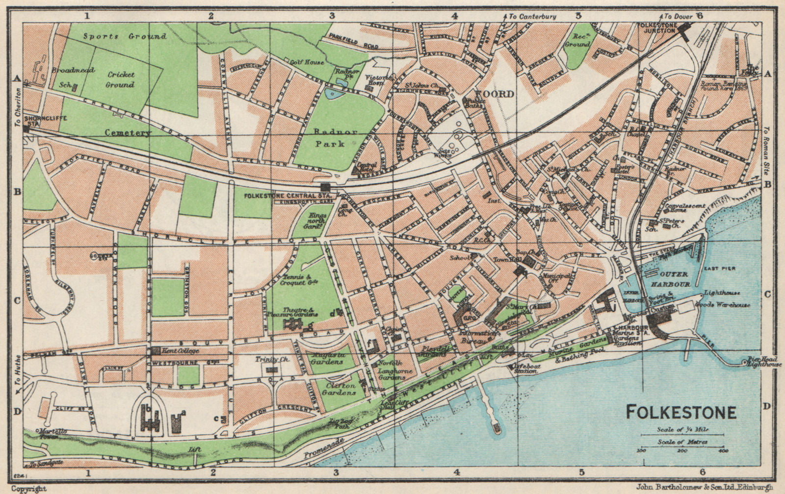 FOLKESTONE. Vintage town city map plan. Kent 1957 old vintage chart ...