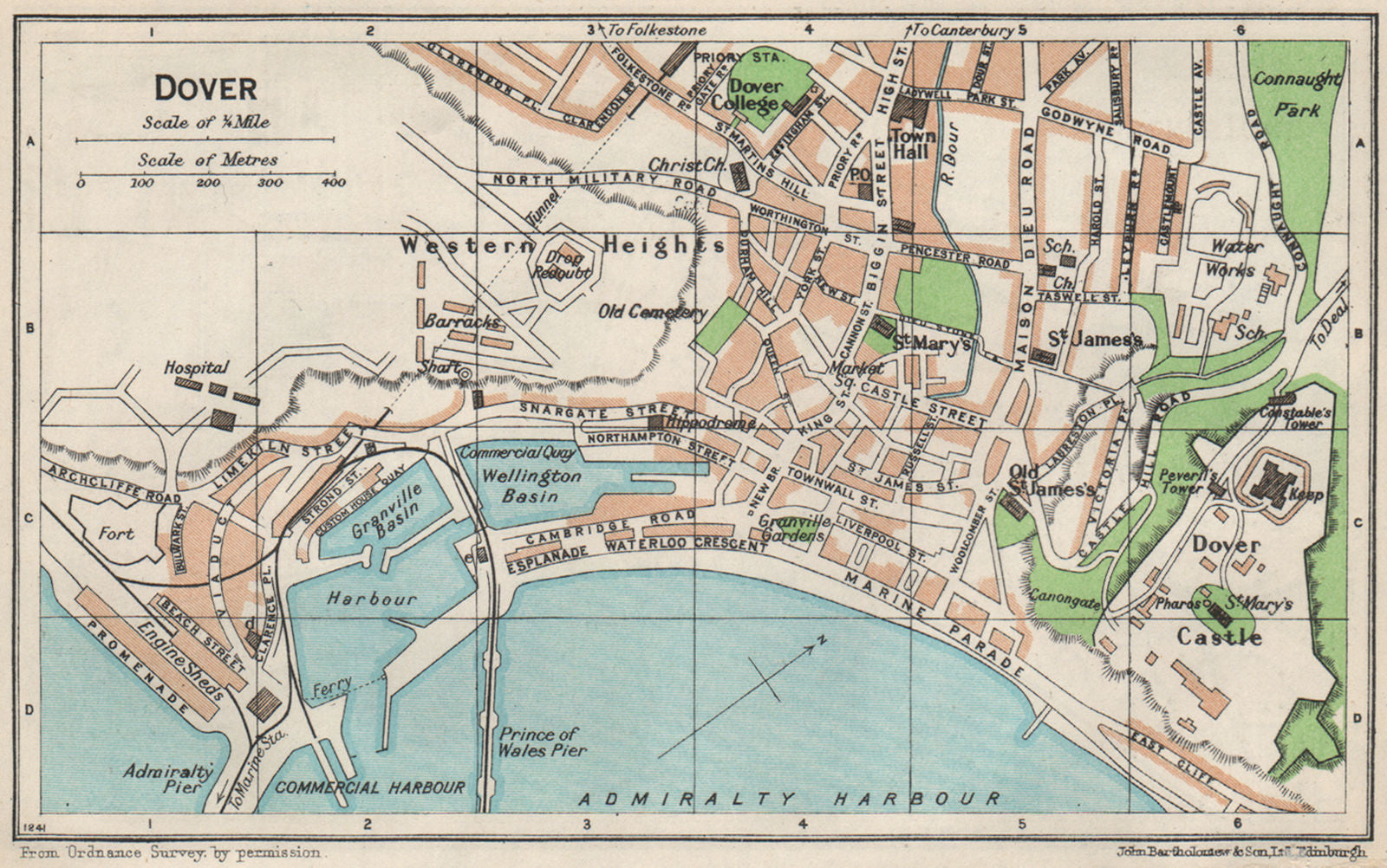 DOVER. Vintage town city map plan. Kent 1957 old vintage chart ...