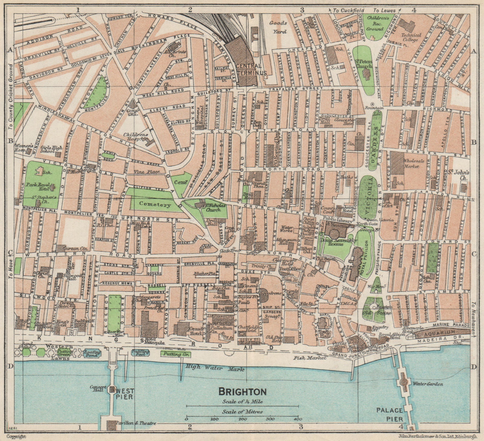 BRIGHTON. Vintage town city map plan. Sussex 1957 old vintage chart ...