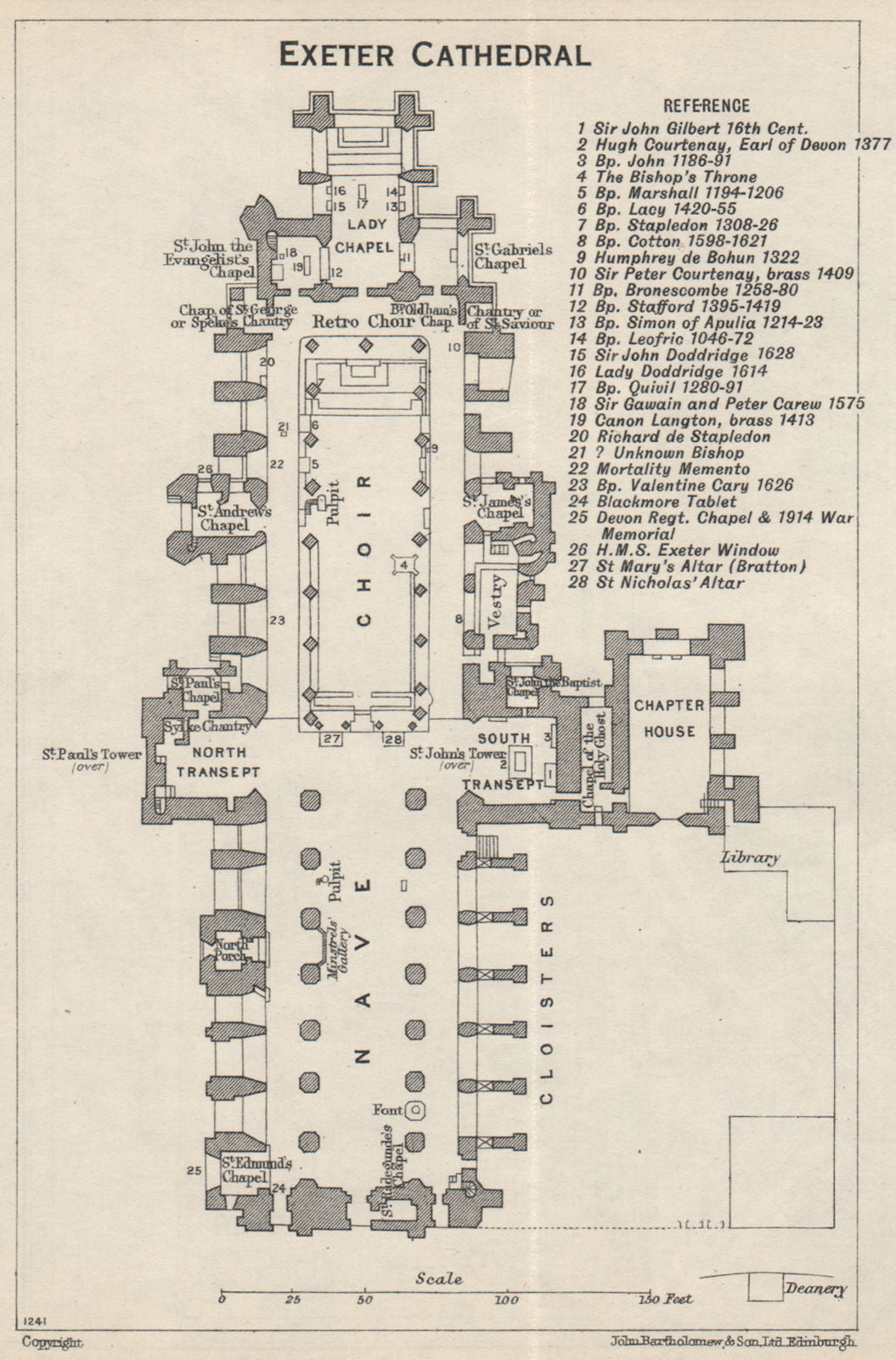 Exeter cathedral floor plan. Devon 1957 old vintage map chart ...