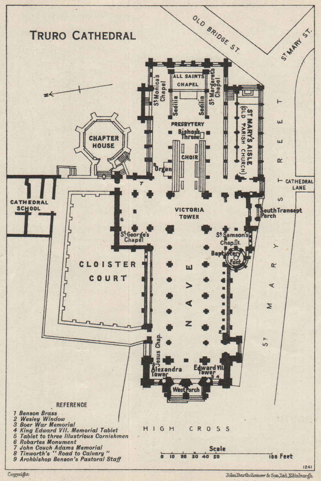 Truro cathedral floor plan. Cornwall 1957 old vintage map chart ...