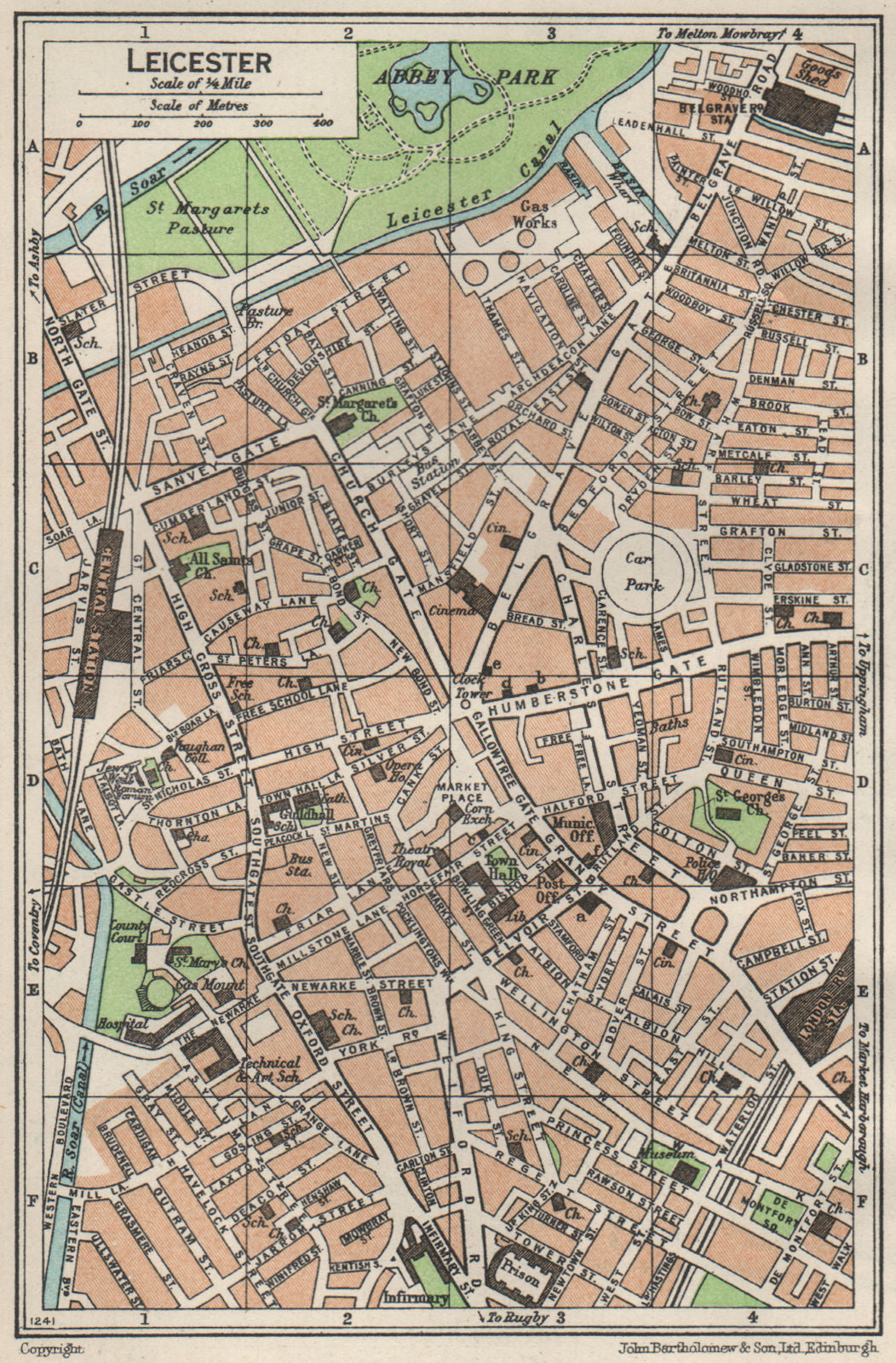 LEICESTER. Vintage town city map plan. Leicestershire 1957 old vintage ...