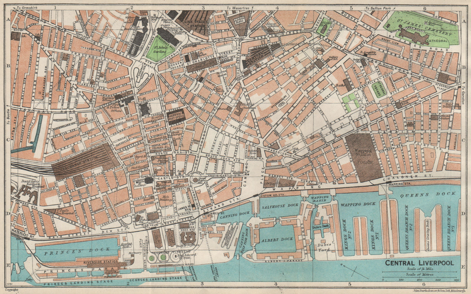 CENTRAL LIVERPOOL. Vintage town city map plan. Liverpool 1957 old ...