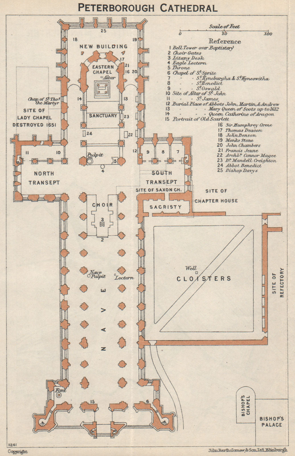 PETERBOROUGH cathedral vintage floor plan. Northamptonshire 1957 old ...