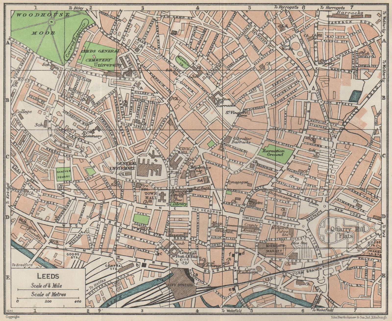 LEEDS. Vintage town city map plan. Yorkshire 1957 old vintage chart ...