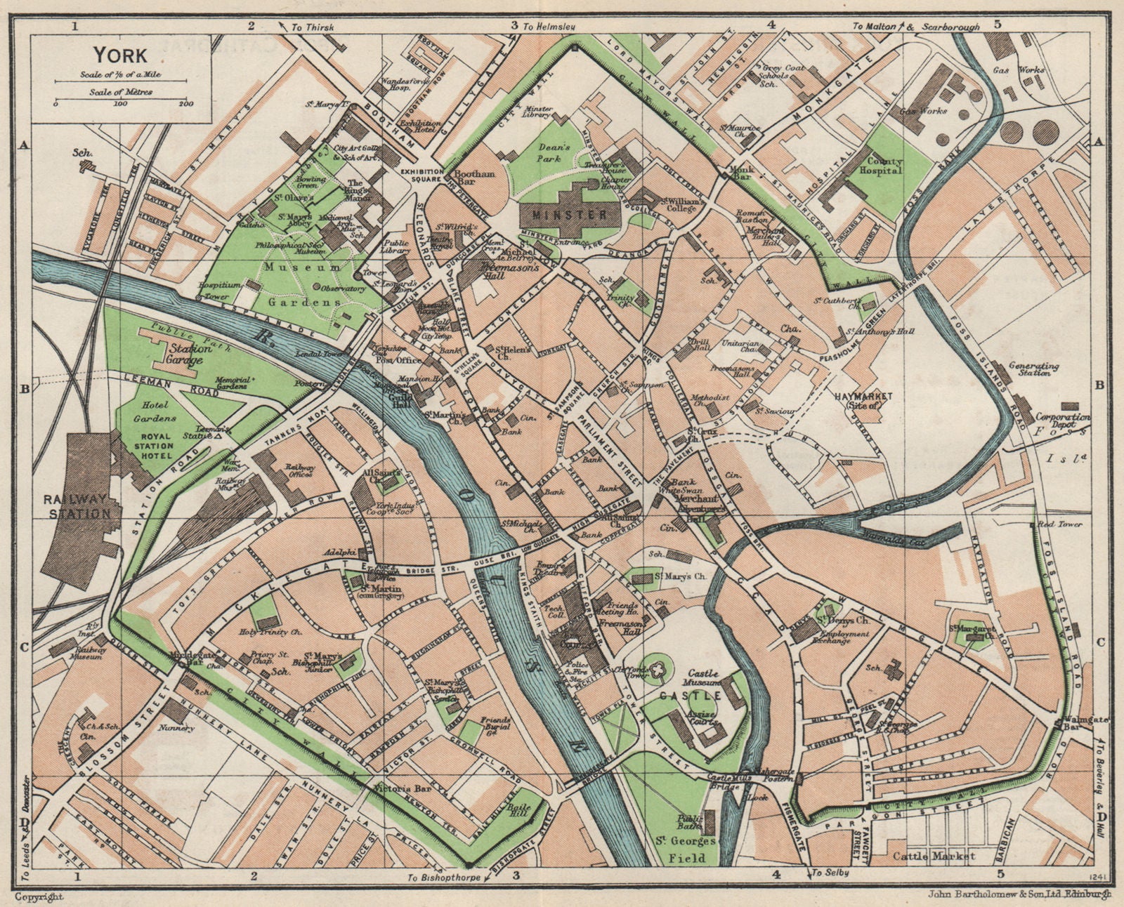 YORK. Vintage town city map plan. Yorkshire 1957 old vintage chart ...