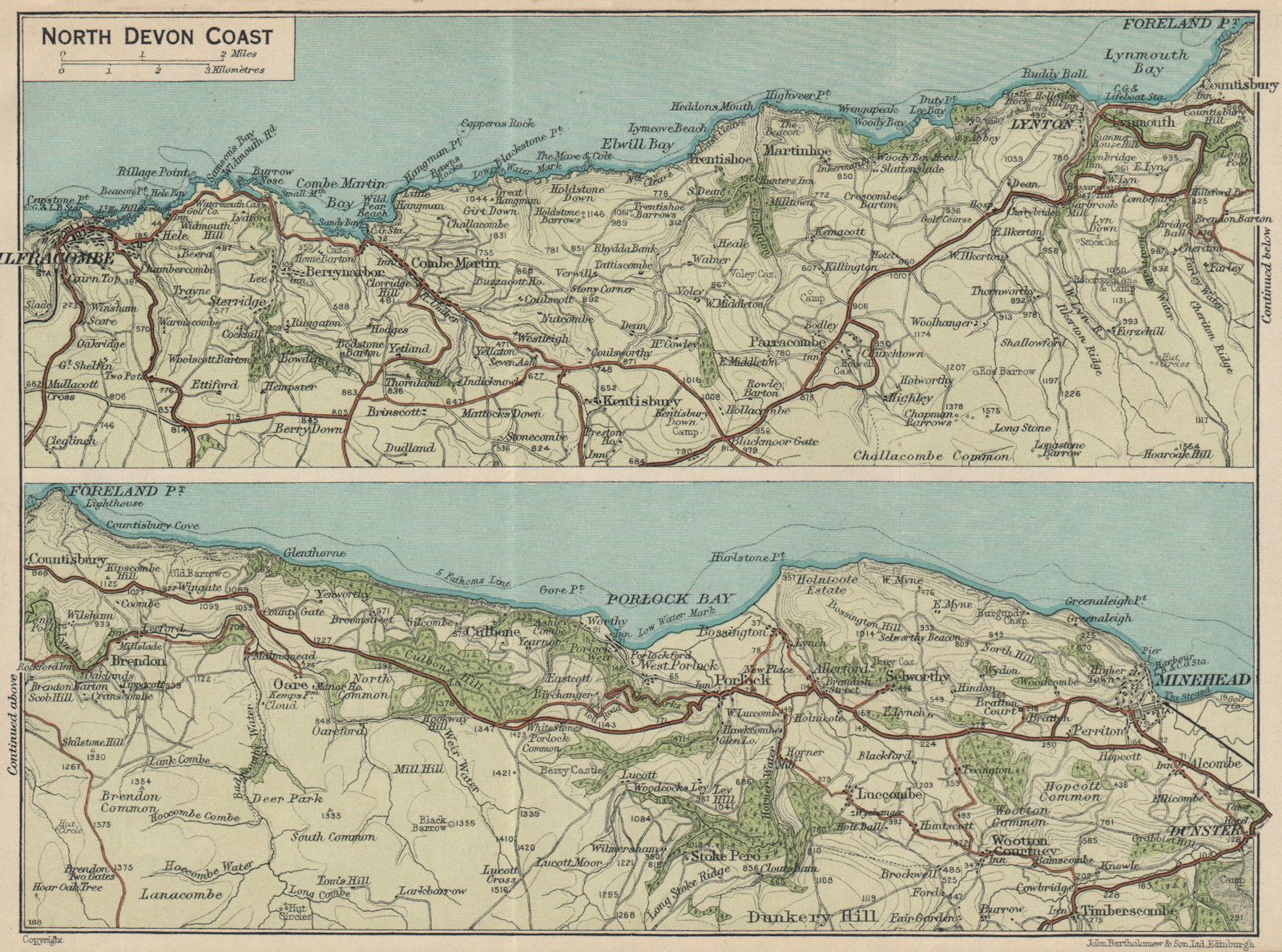 NORTH DEVON COAST. Ilfracombe-Lynton-Minehead. Vintage map plan 1939 ...