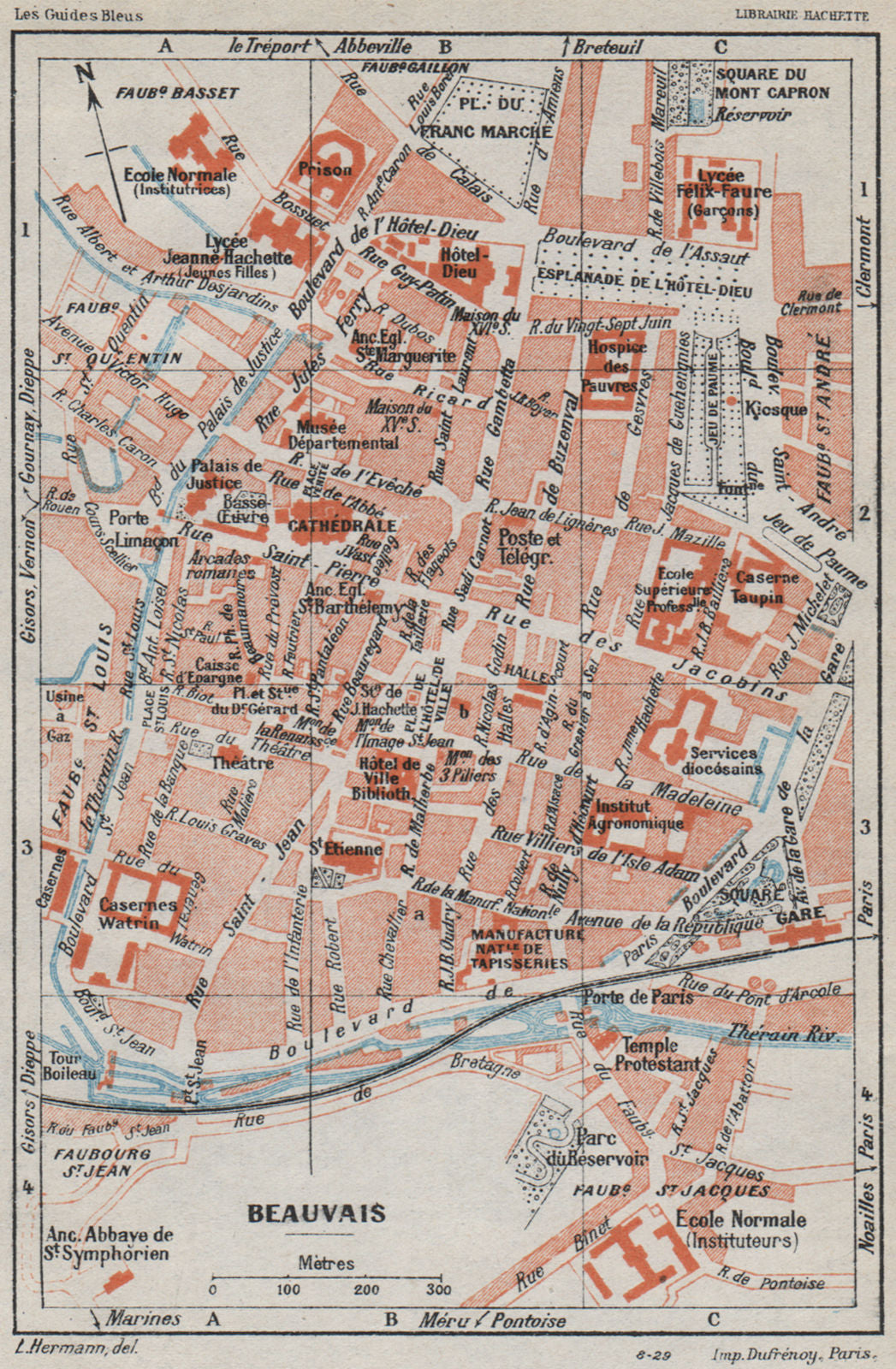 BEAUVAIS. Vintage town city ville map plan carte. Oise 1930 old vintage ...