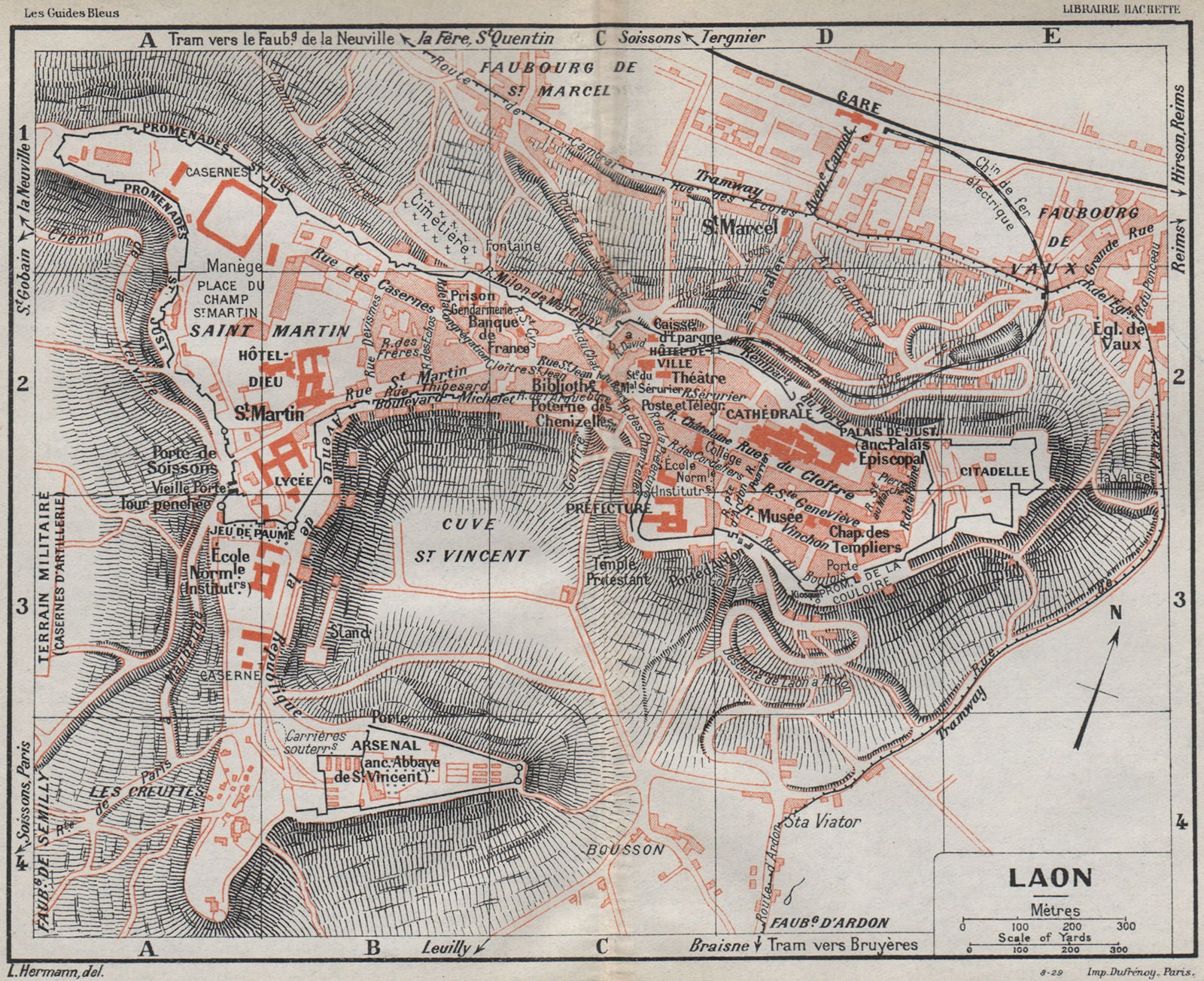 LAON. Vintage town city ville map plan carte. Aisne 1930 old vintage ...