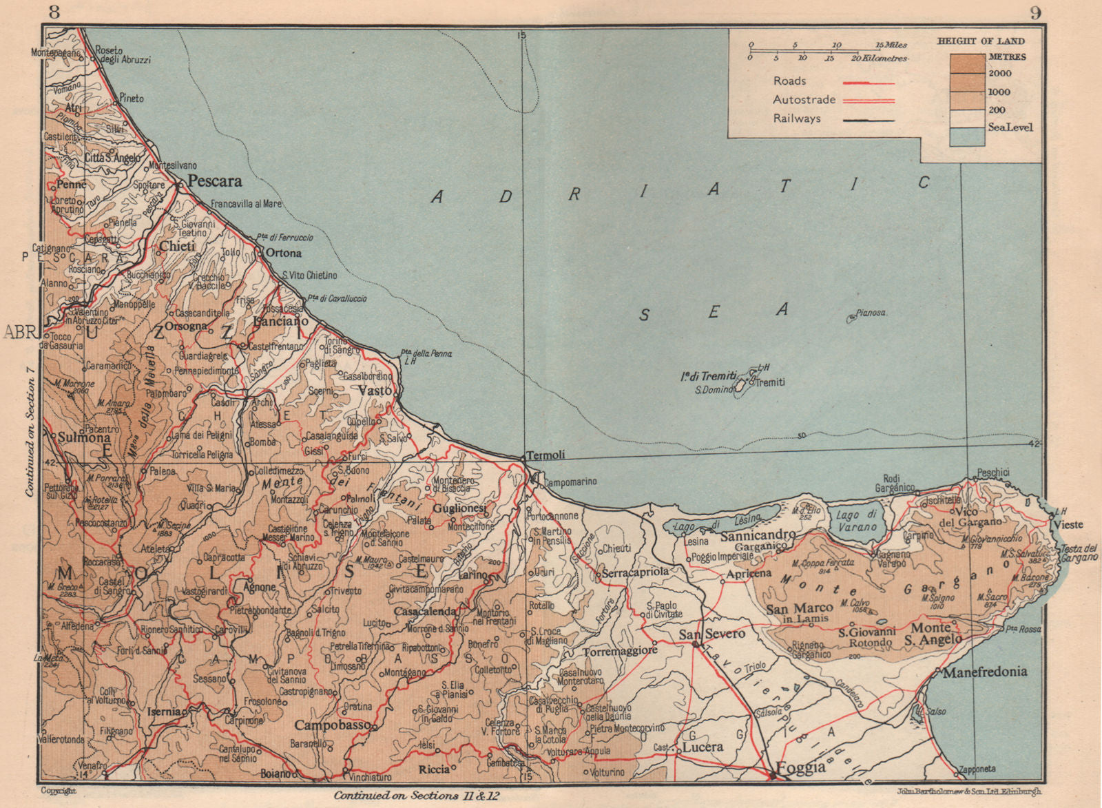 MOLISE PUGLIA. Pescara Monte Gargano. Italy 1956 old vintage map plan ...
