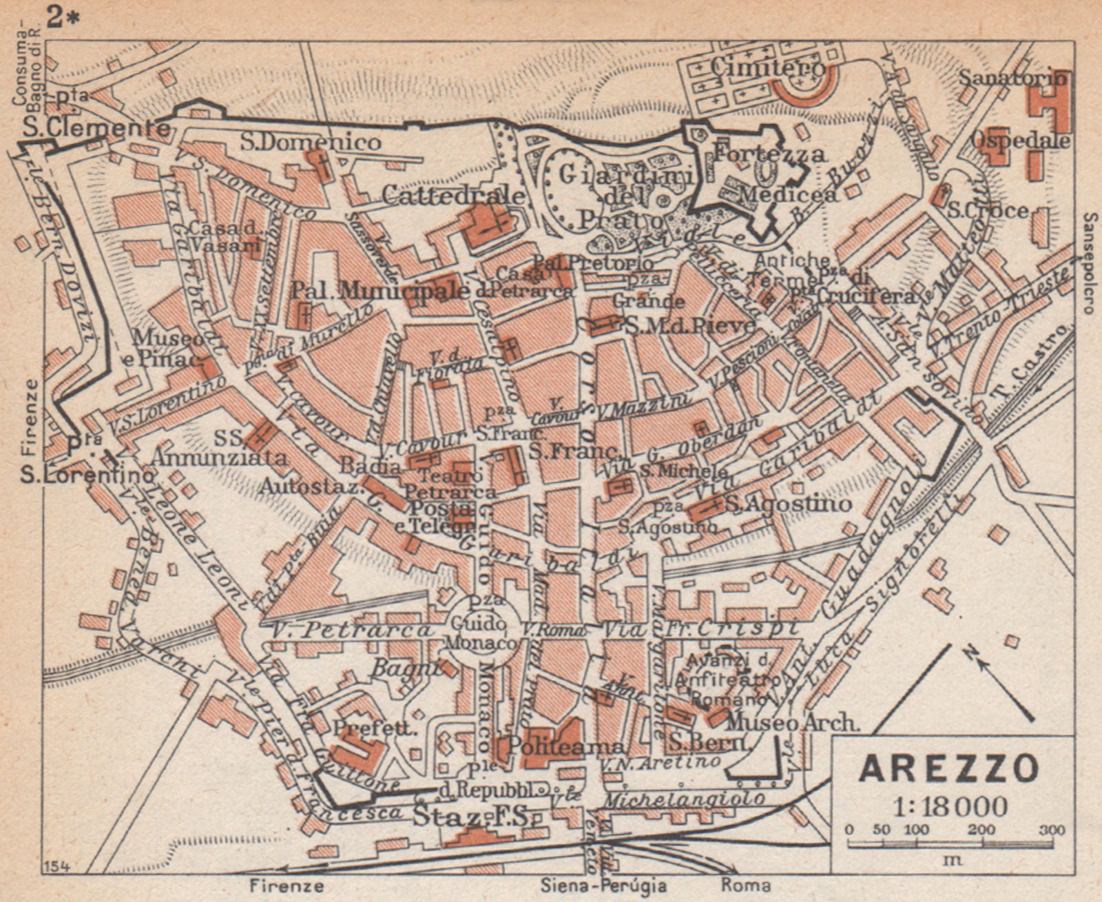 AREZZO vintage town city pianta della città. Italy 1958 old vintage map ...
