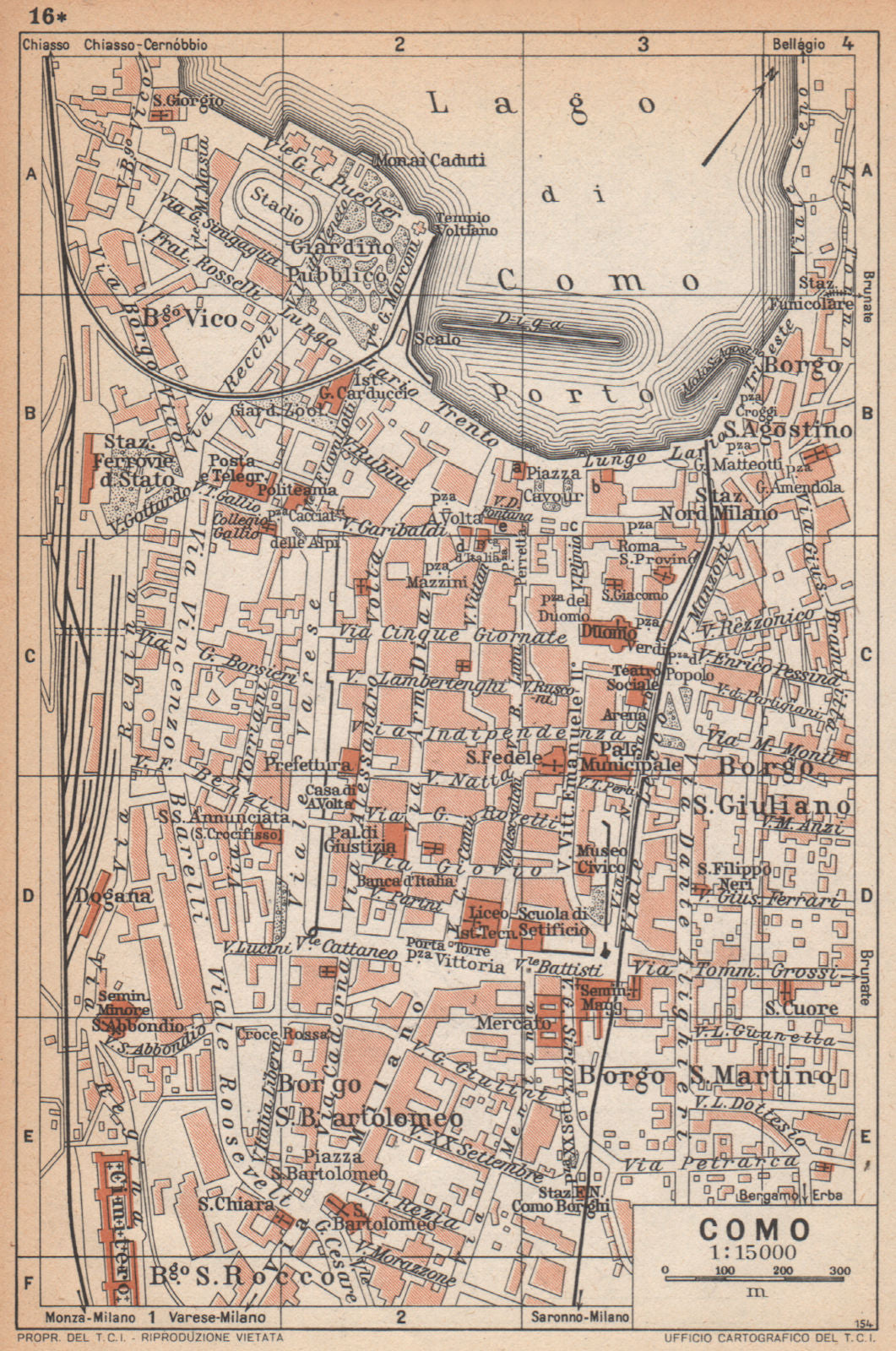 COMO vintage town city map plan pianta della città. Italy 1958 old ...