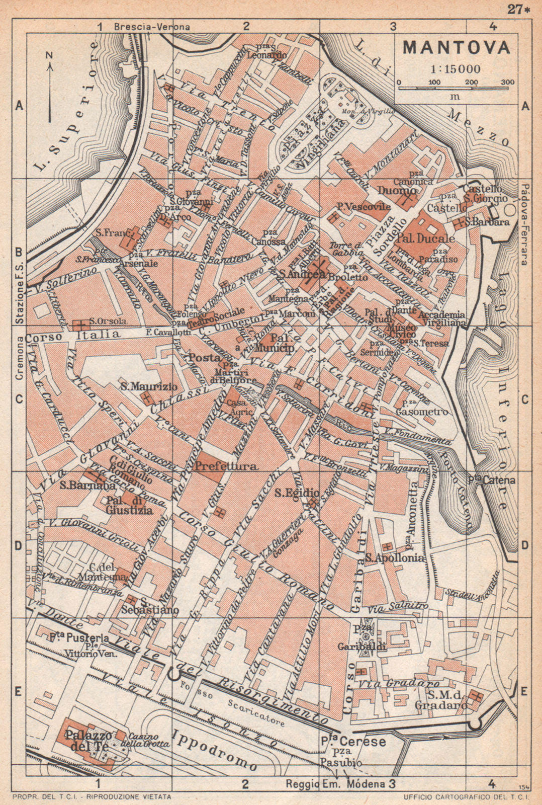 MANTOVA (MANTUA) vintage town city map plan pianta della città. Italy ...