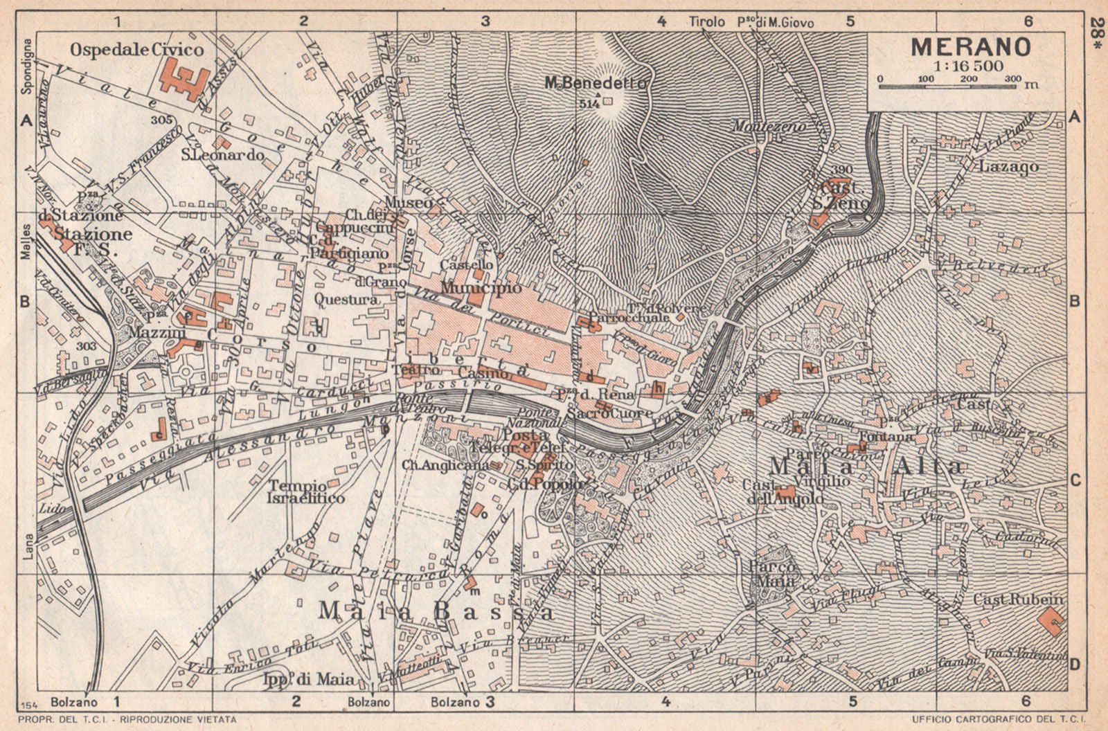 MERANO vintage town city map plan pianta della città. Italy 1958 old ...