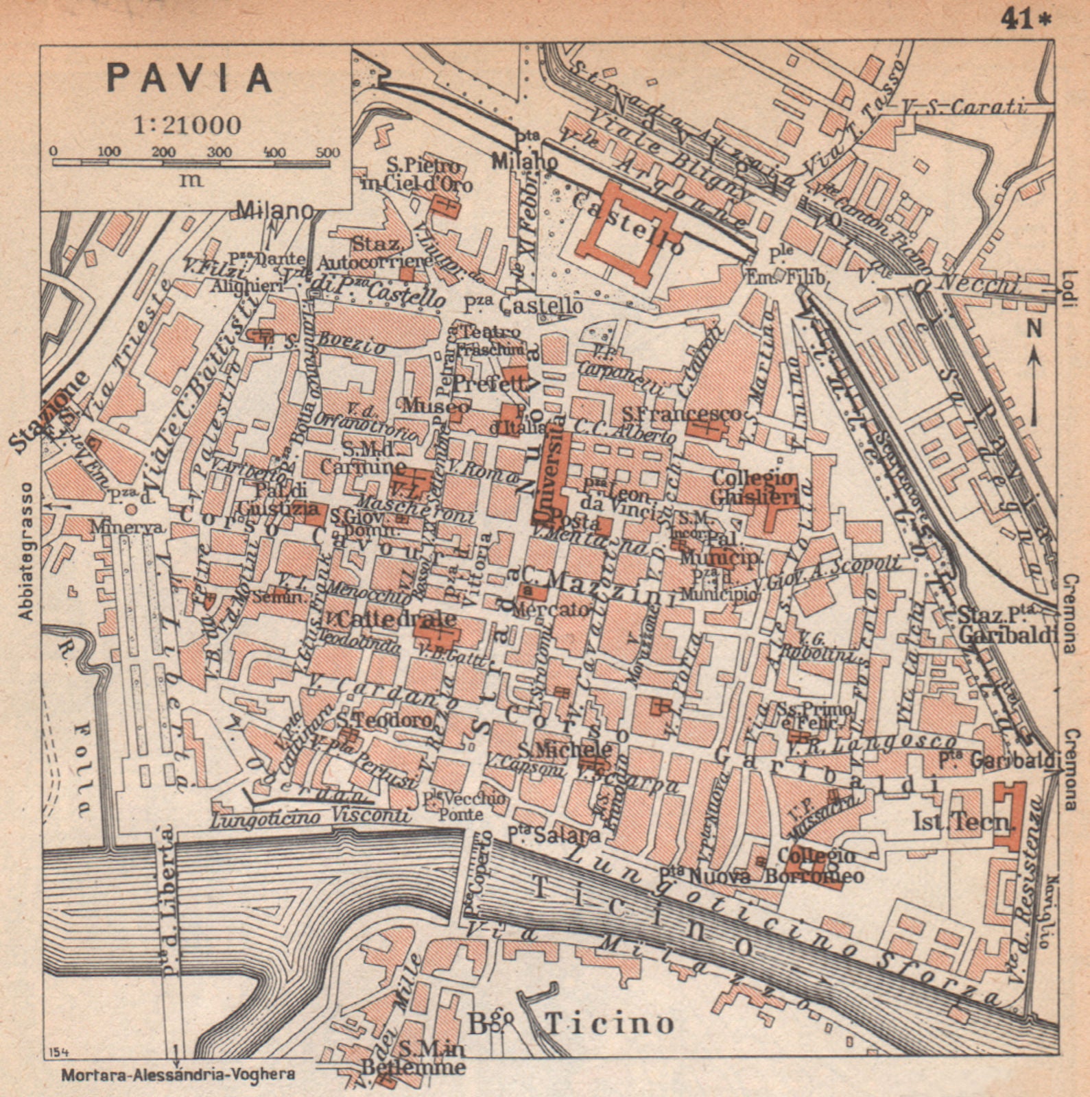 PAVIA vintage town city map plan pianta della città. Italy 1958 old ...