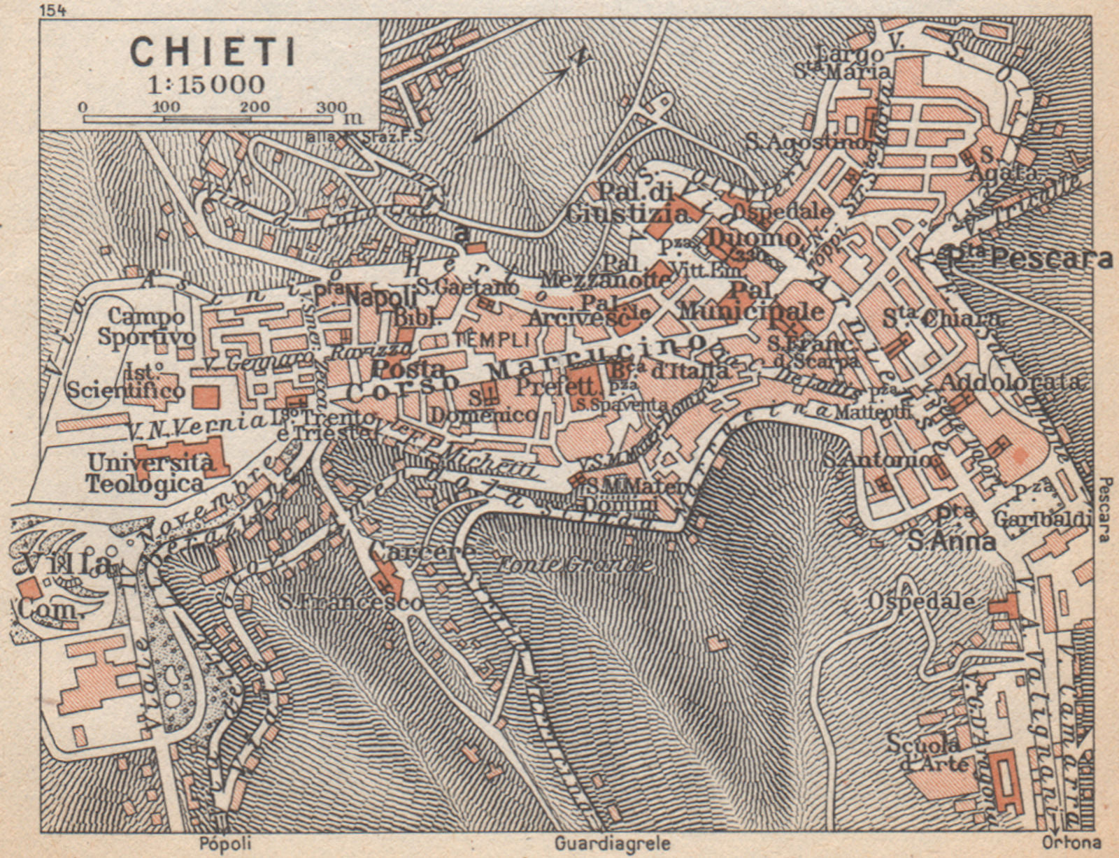 CHIETI vintage town city pianta della città. Italy 1958 old vintage map ...