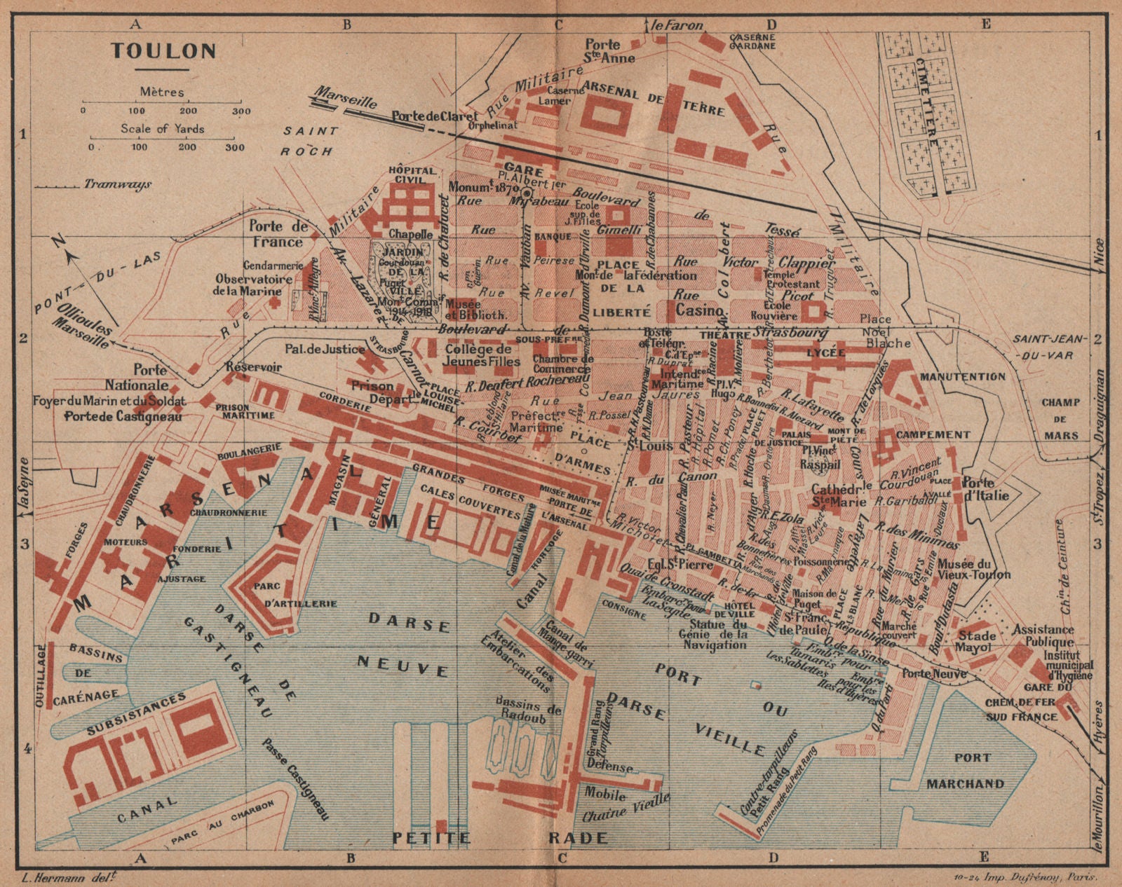 TOULON vintage town city plan de la ville. Var 1925 old vintage map ...