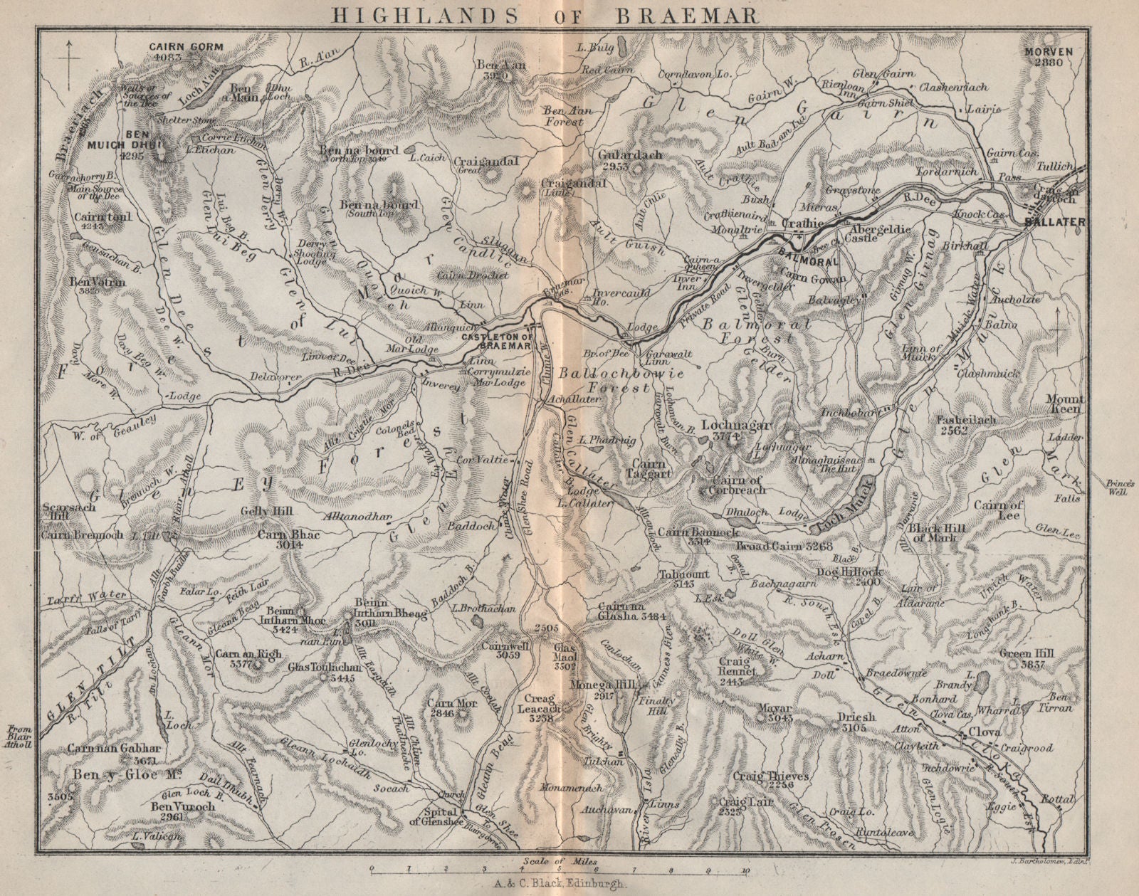 Highlands of Braemar. Ballater Balmoral Castleton. Scotland 1886 old ...