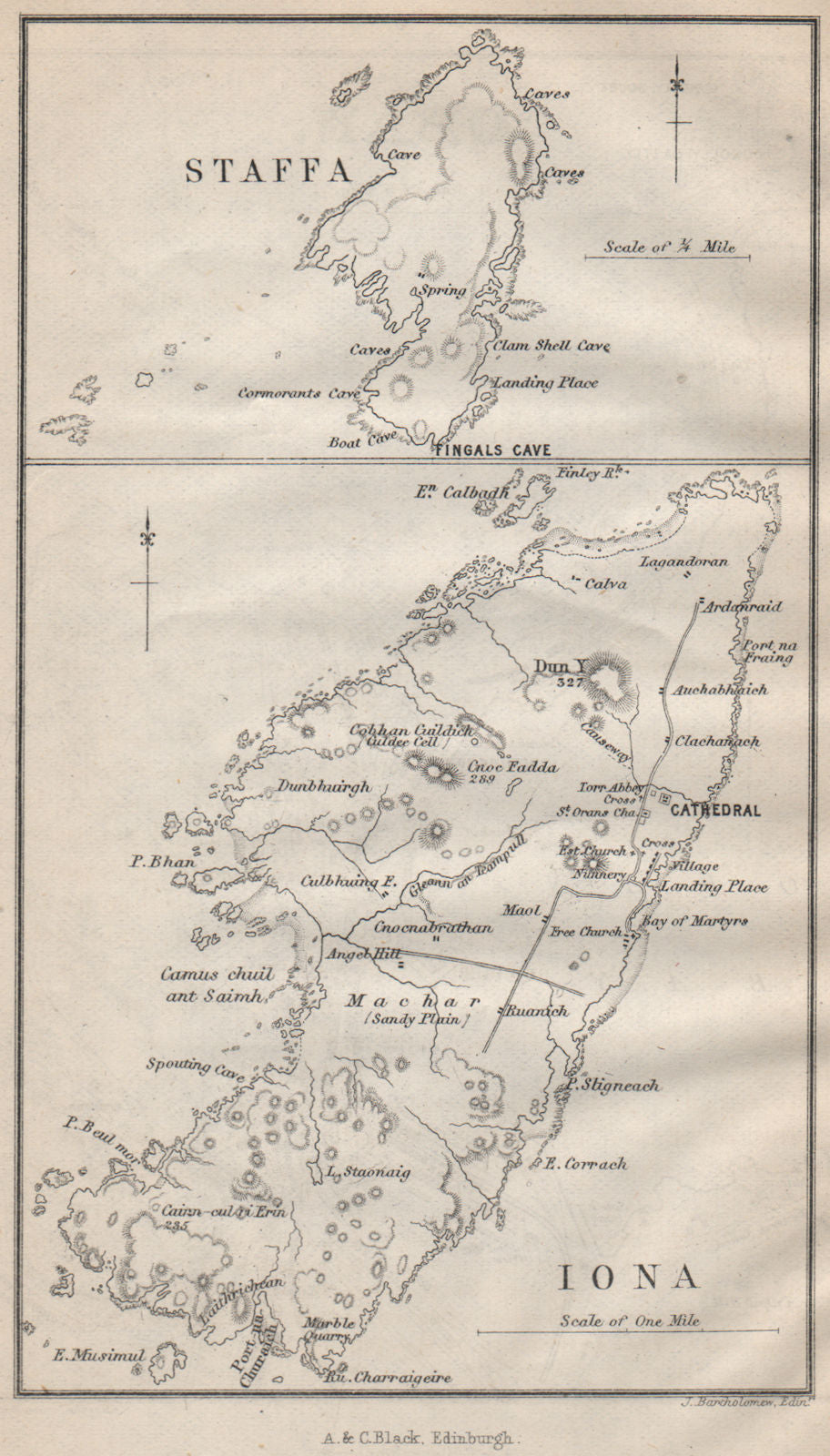 Isles of Iona & Staffa. Scotland 1886 old antique vintage map plan ...
